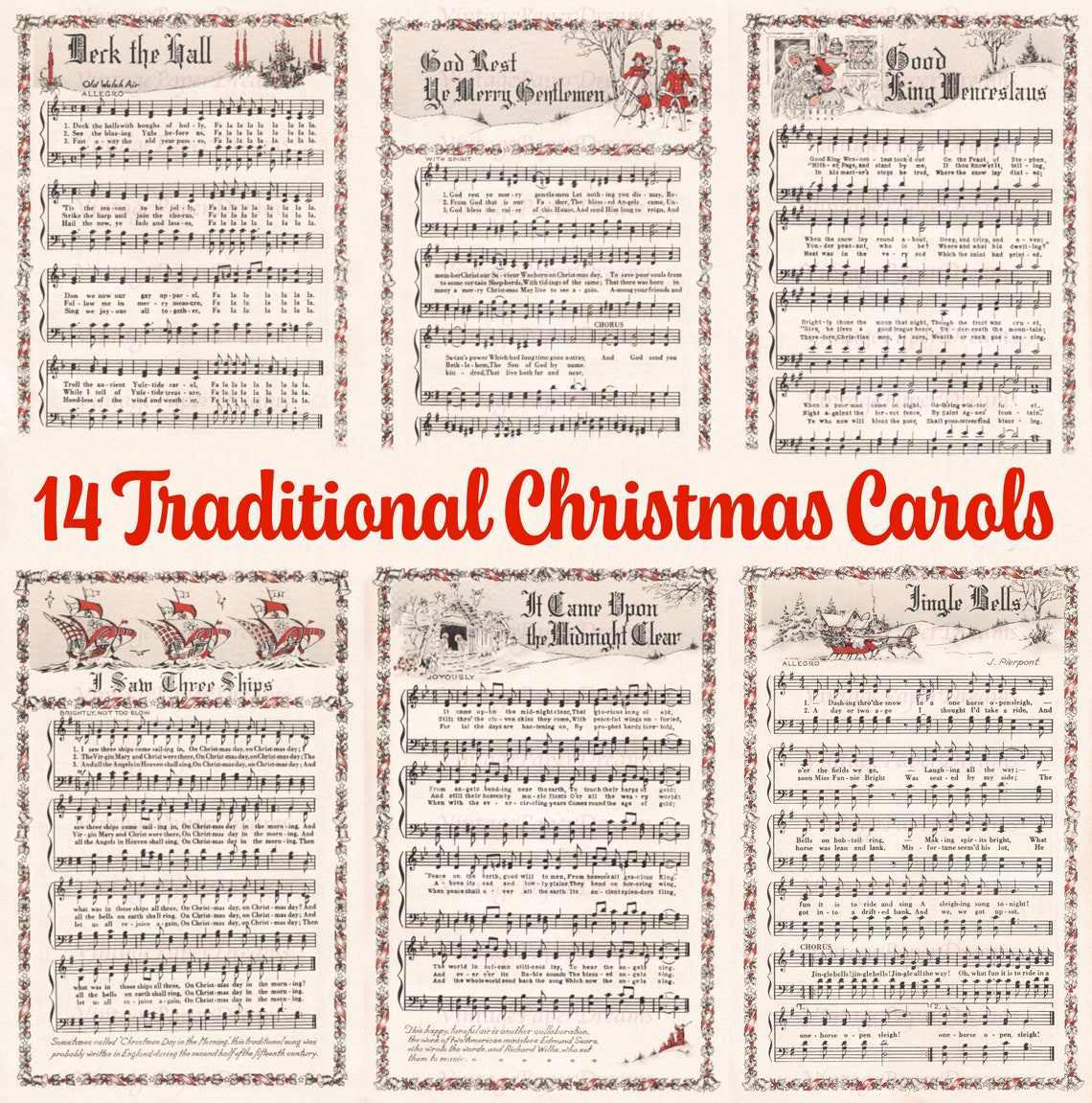 Vintage Printable Christmas Carol Sheet Music PDF • Traditional Advent ...