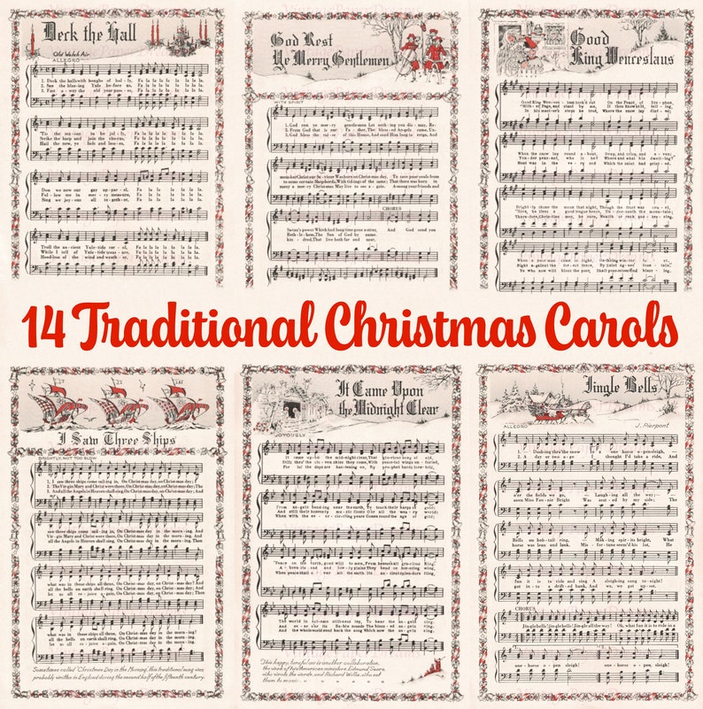 Vintage Printable Christmas Carol Sheet Music PDF • Traditional Advent ...
