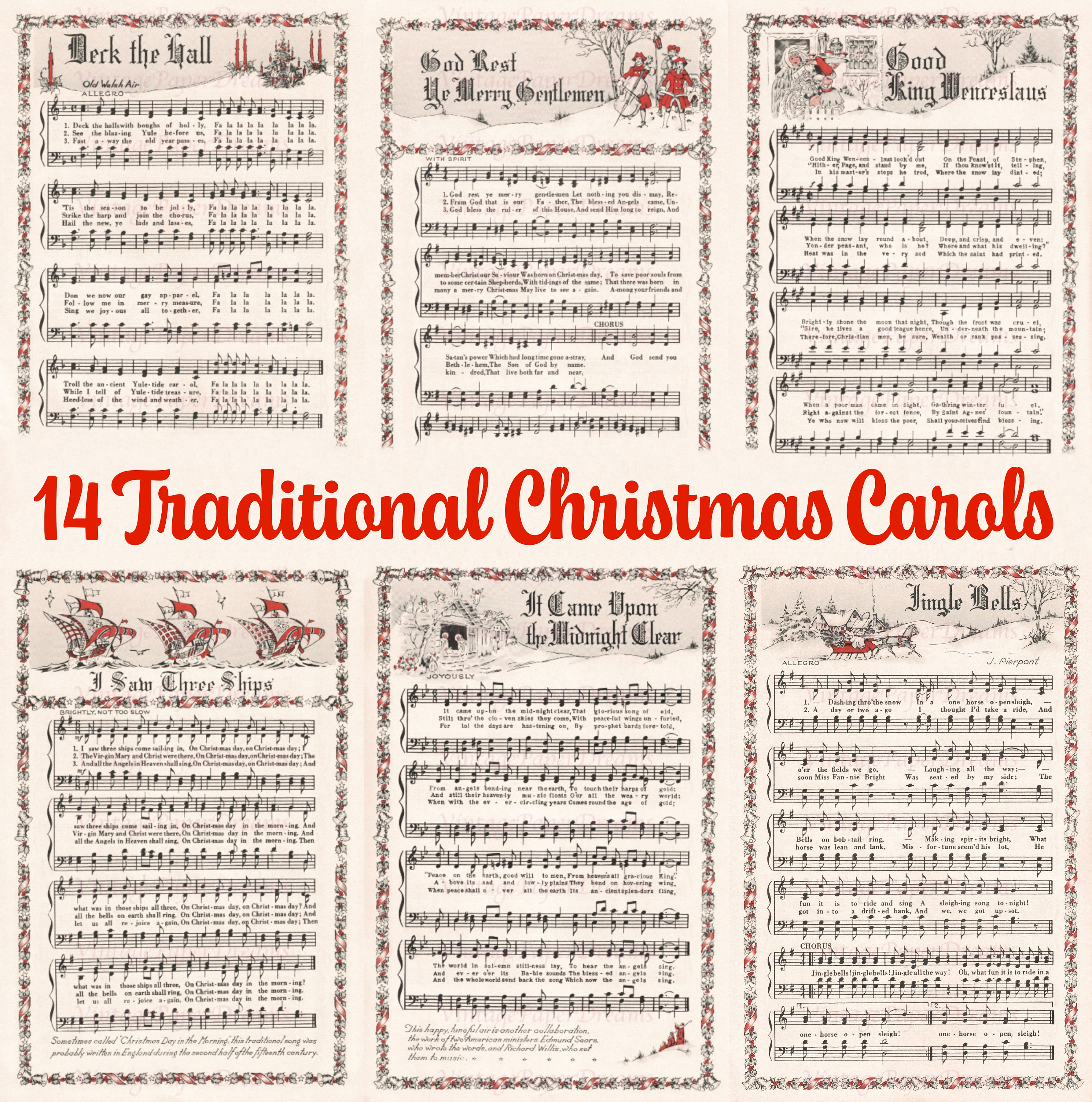 Vintage Printable Christmas Carol Sheet Music PDF Traditional Advent ...