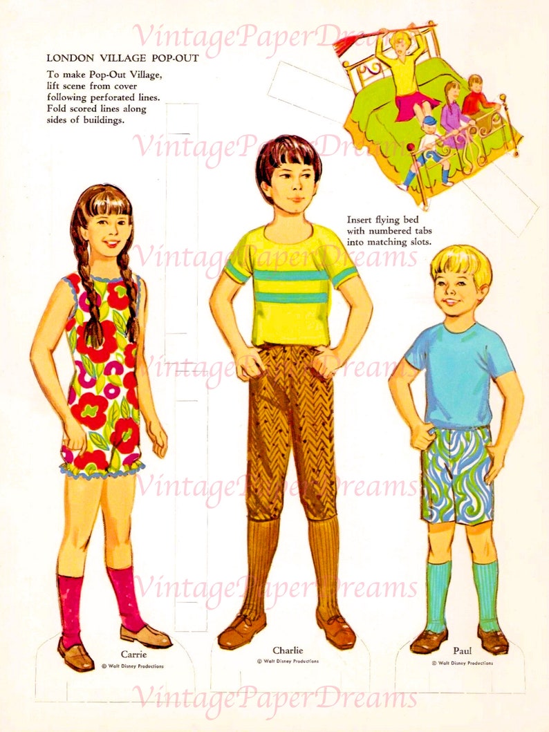 Vintage Paper Doll Printable PDF Bedknobs and Broomsticks Paper Dolls 1971 70s 1970s Woman Man ...