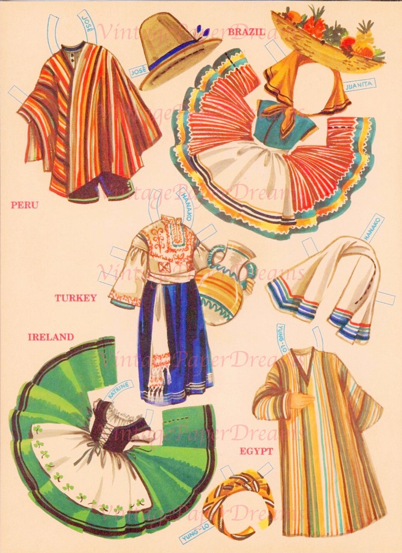 Vintage Paper Doll Printable PDF world Children Paper Doll 50s 1950s ...