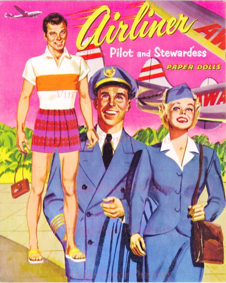 Vintage Paper Doll Printable PDF airline Pilot Paper Dolls 50s 1950s ...