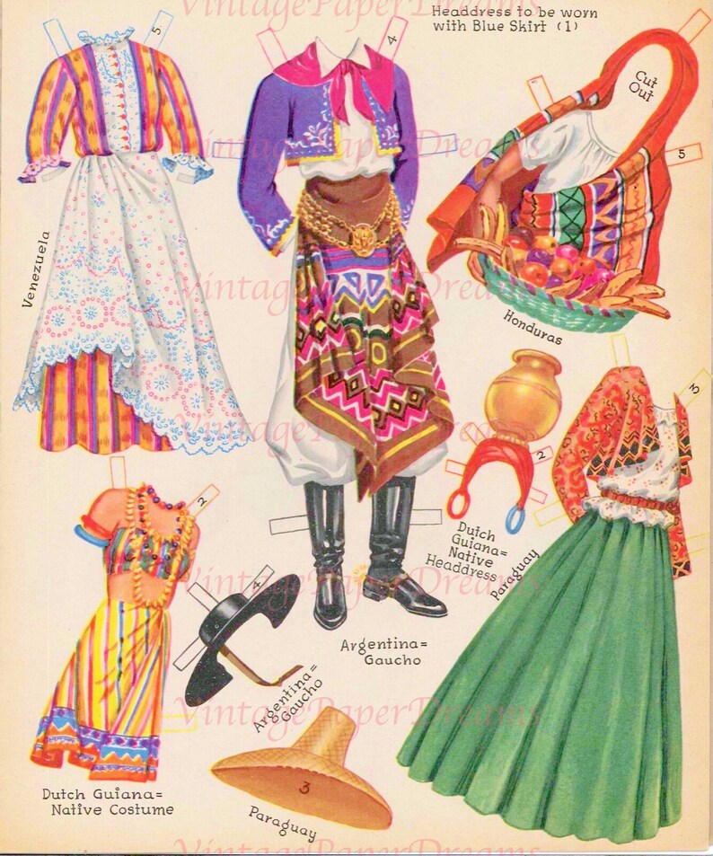 Vintage Paper Doll Printable PDF • latina Paper Dolls • 40s 1940s Paper ...