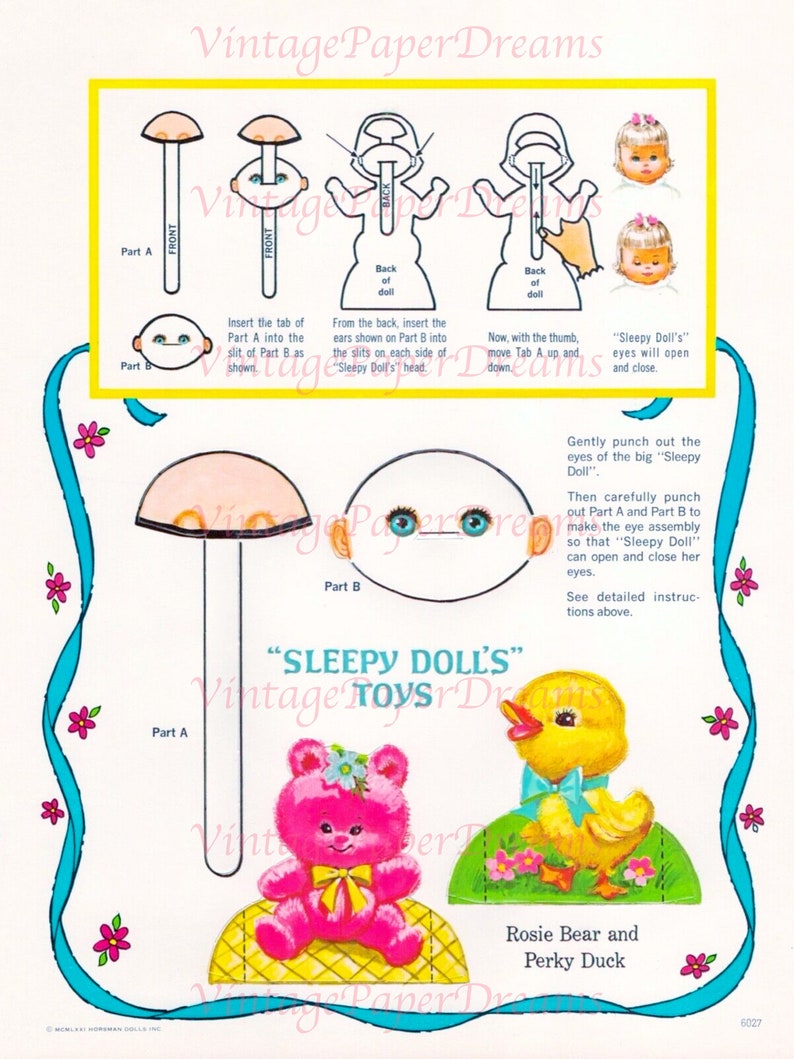 Vintage Paper Doll Printable PDF • sleepy Baby Paper Doll • 70s 1970s ...