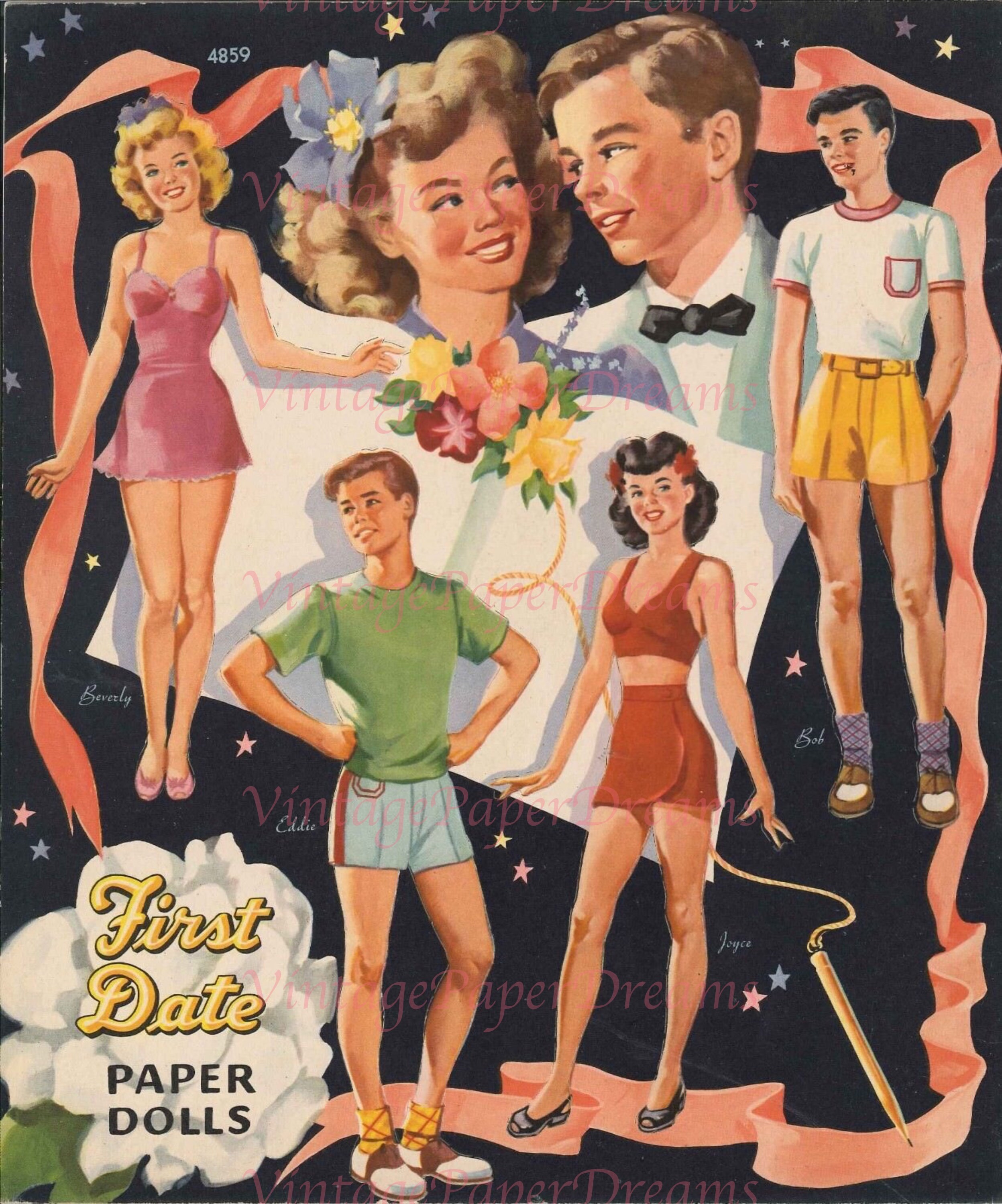 Vintage Paper Doll Printable PDF summer Date Paper Dolls 40s 1940s ...