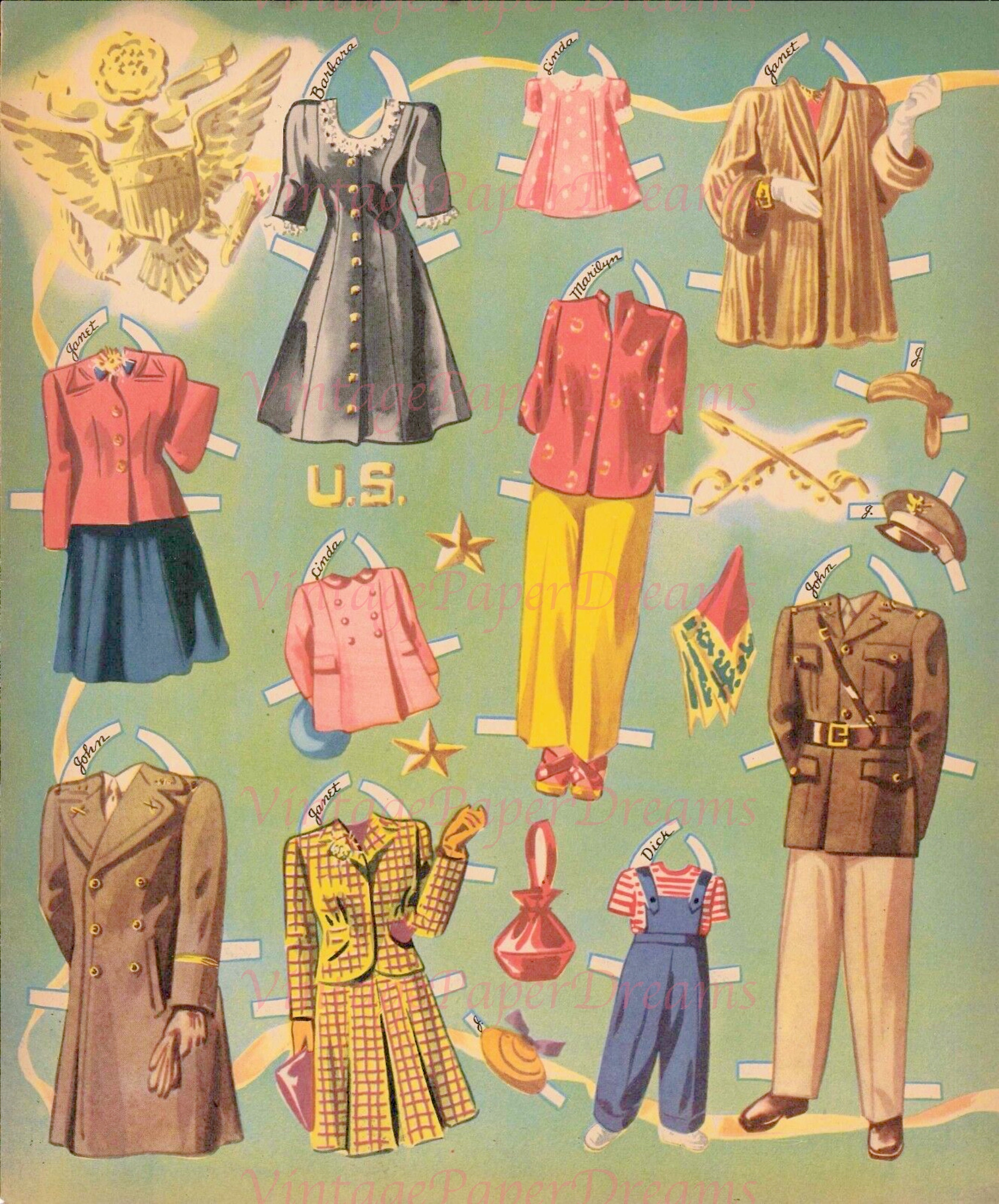 Vintage Wedding Printable PDF bride & Groom Paper Doll 40s 1940s WWII ...