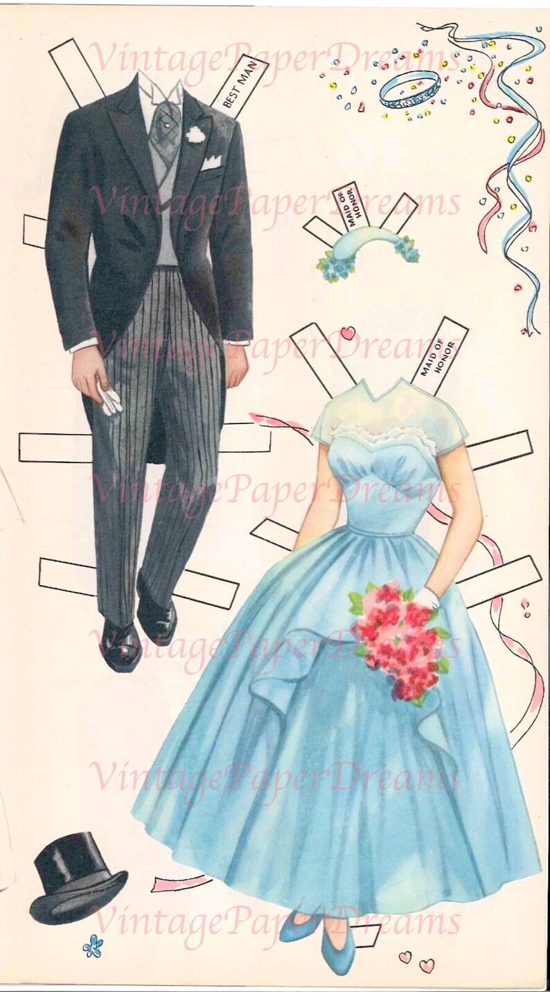 Vintage Paper Doll Printable Pdf Wedding Party Paper Doll 50s 1950s
