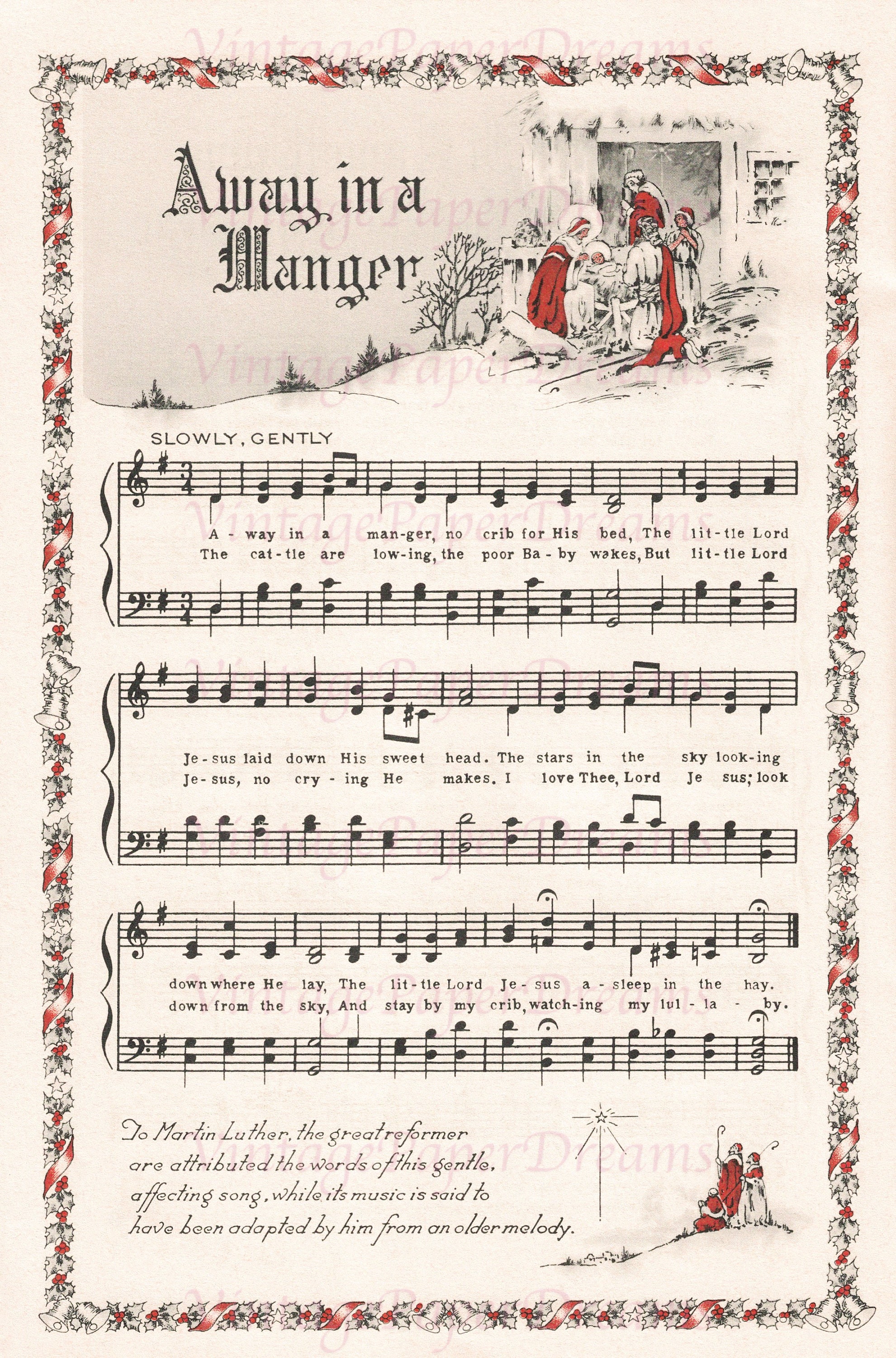Vintage Printable Christmas Carol Sheet Music PDF Traditional Advent ...