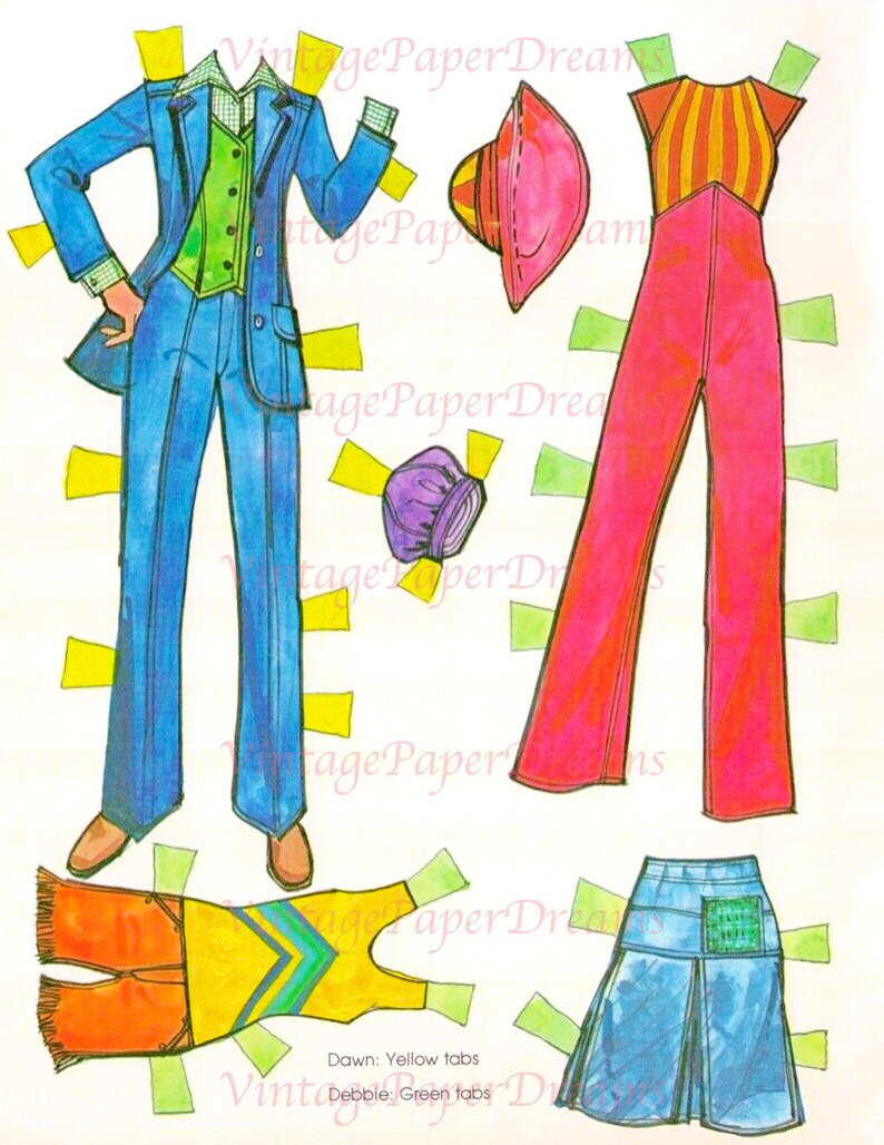 Vintage Paper Doll Printable PDF country Denim Dolls Paper Doll 70s ...