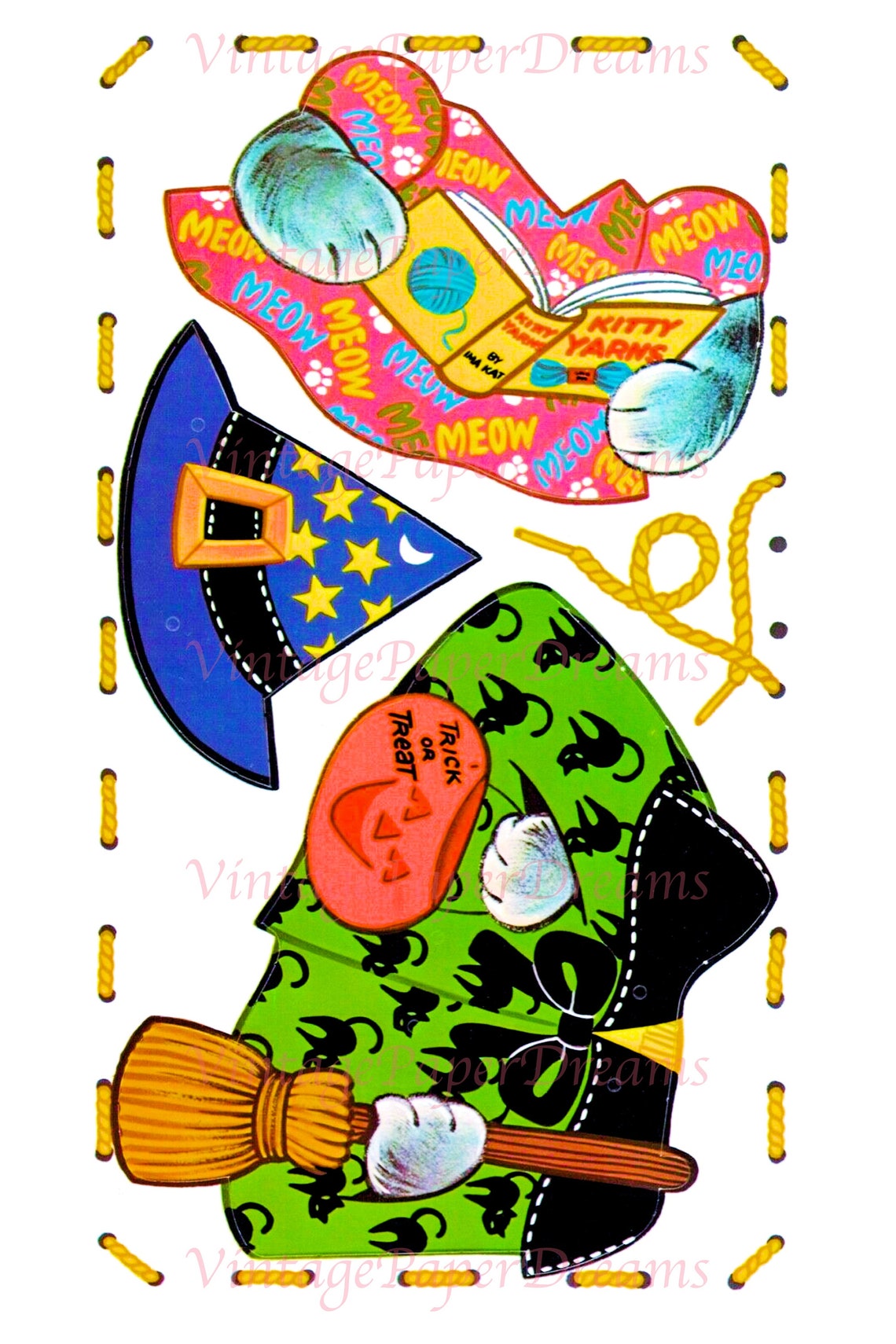 Vintage Paper Doll Printable PDF kitty Cat Paper Doll 70s - Etsy