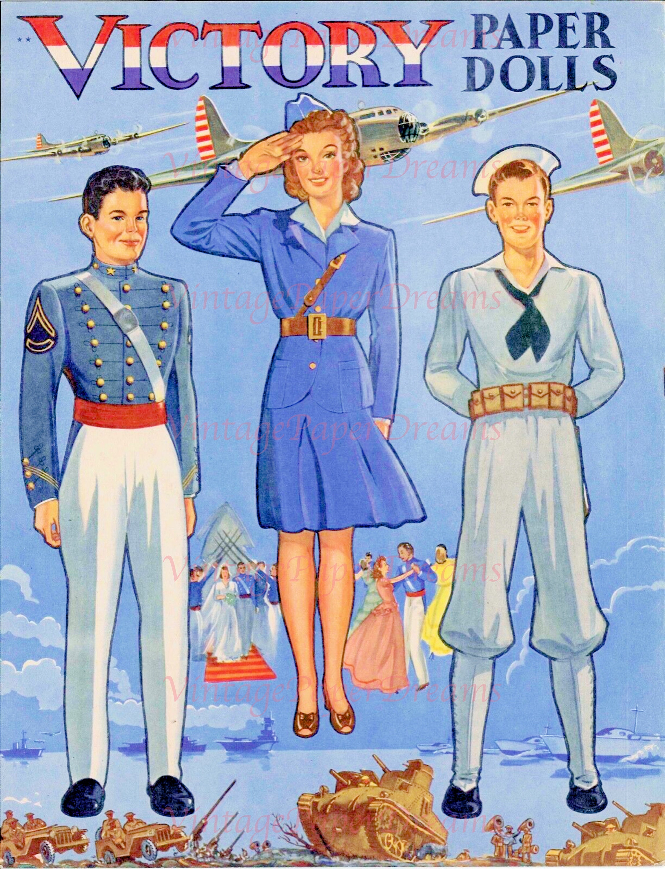 Vintage Paper Doll Printable PDF soldiers Sailors Paper Dolls 40s 1940s ...