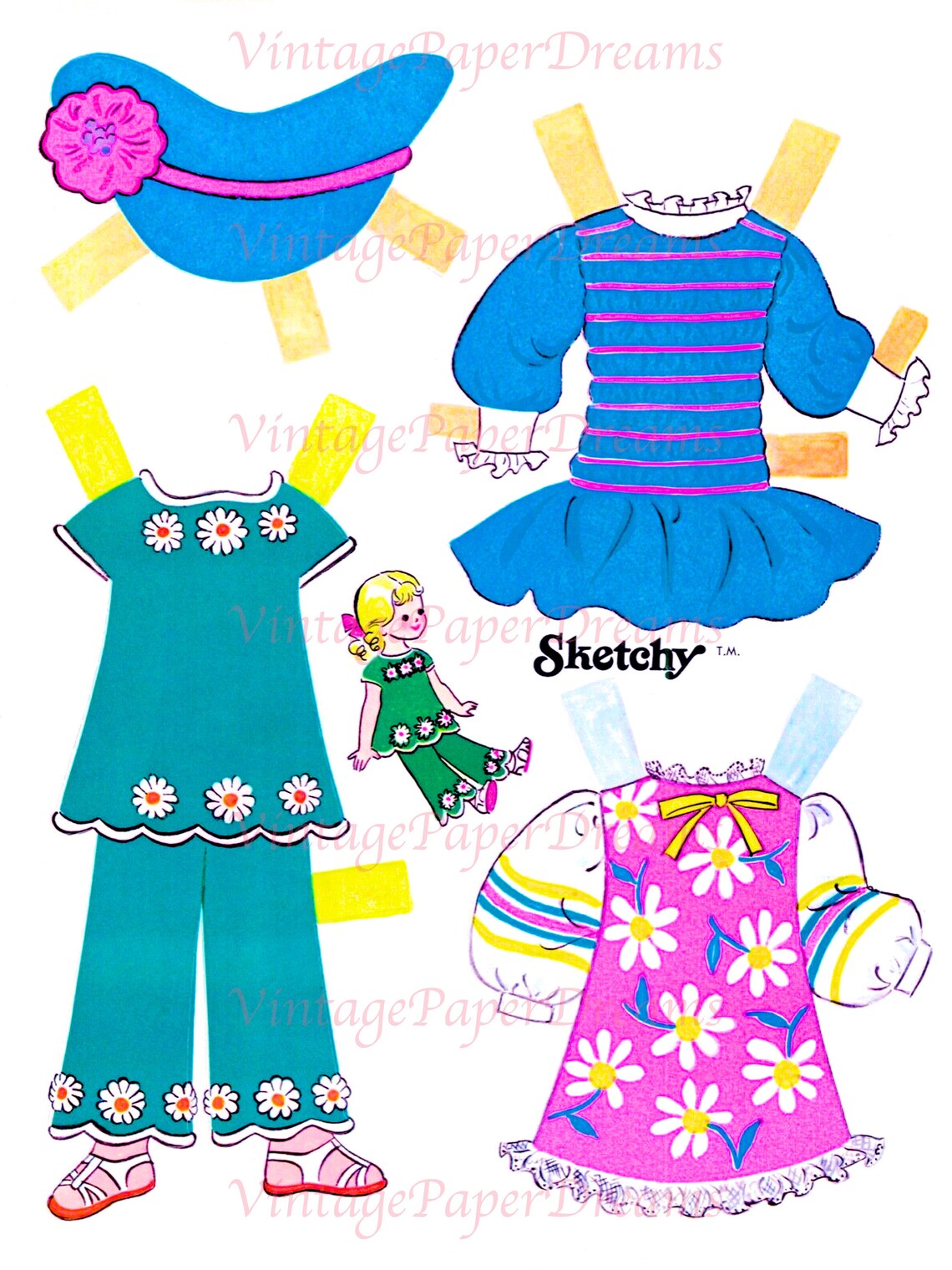 Vintage Paper Doll Printable PDF sketchy Paper Doll 70s 1970s Paper ...