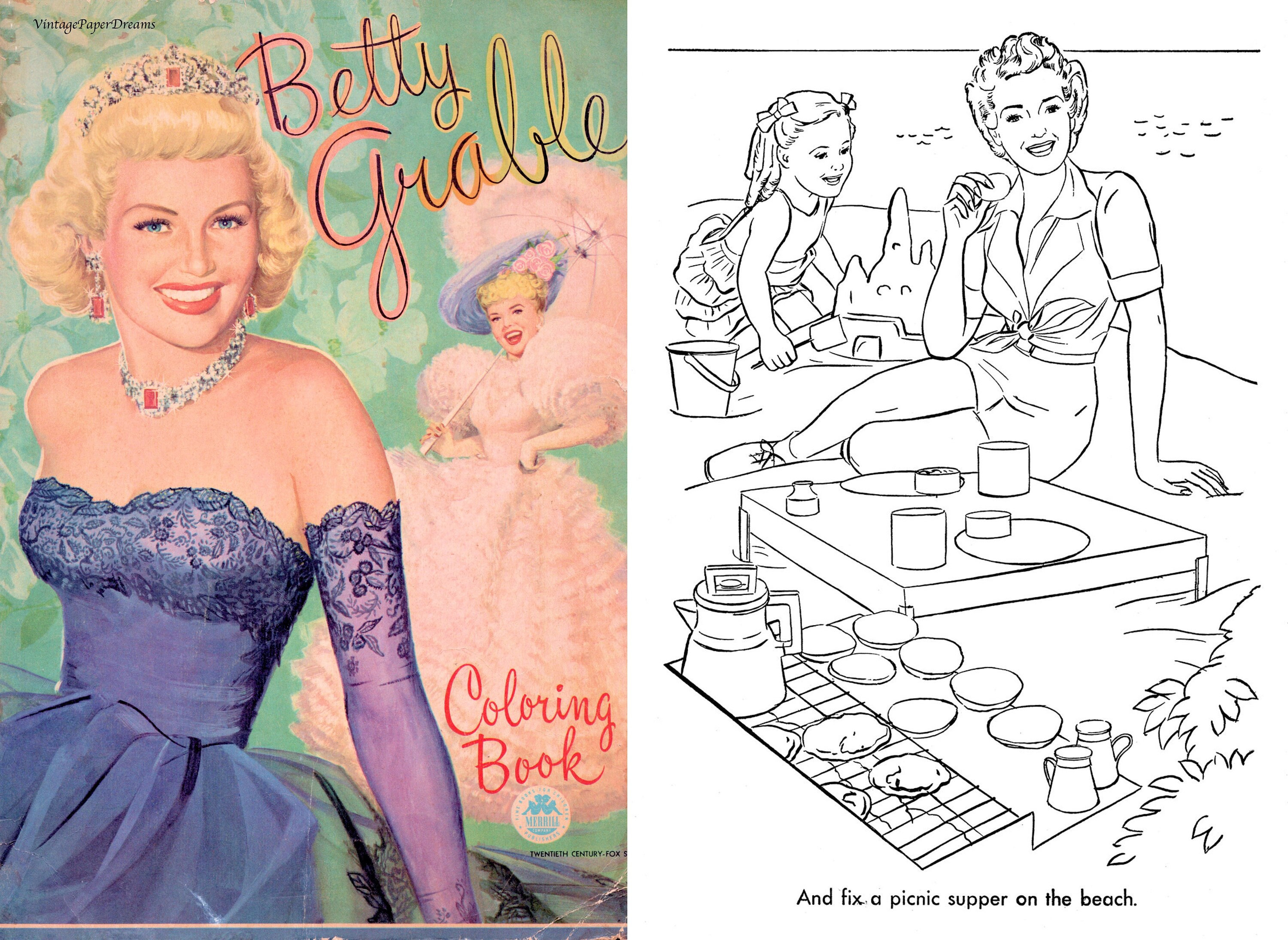 Vintage Coloring Book Printable PDF betty Grable Colouring Book 50s ...