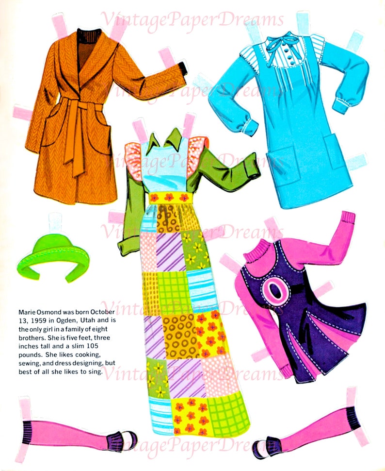 Vintage Paper Doll Printable PDF marie Osmond Paper Doll 70s 1970s ...