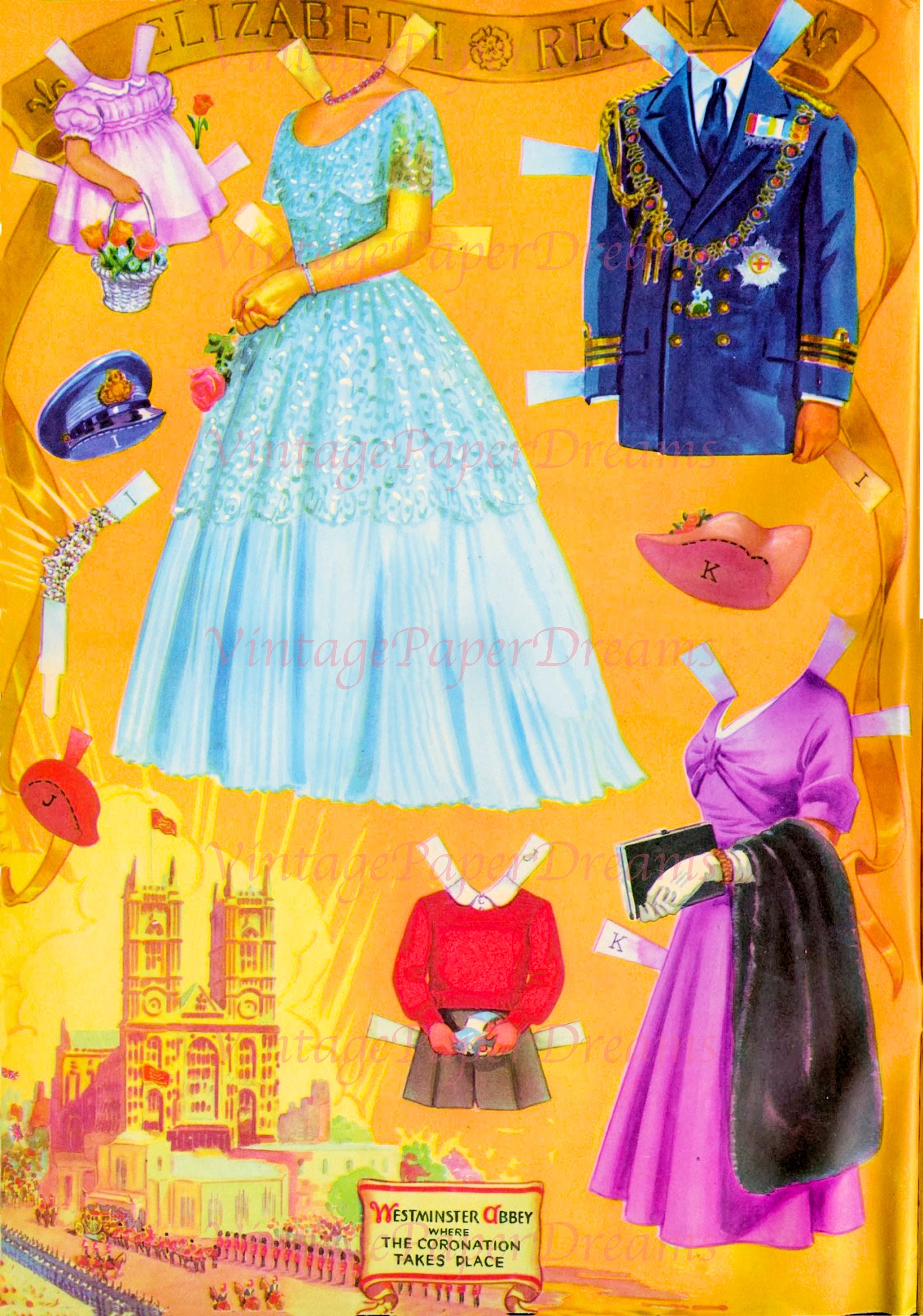 Vintage Paper Doll Printable PDF JPEG • queen Elizabeth II Paper Doll ...