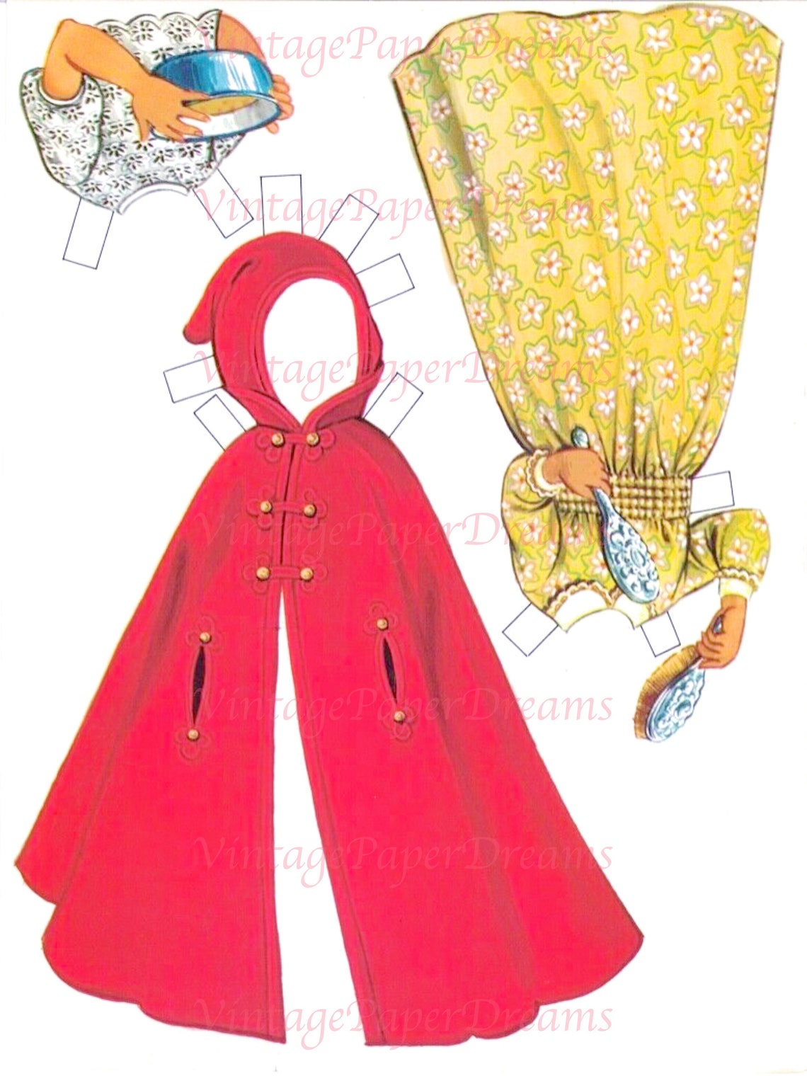 Vintage Paper Doll Printable PDF little Red Riding Hood Paper Doll 70s ...