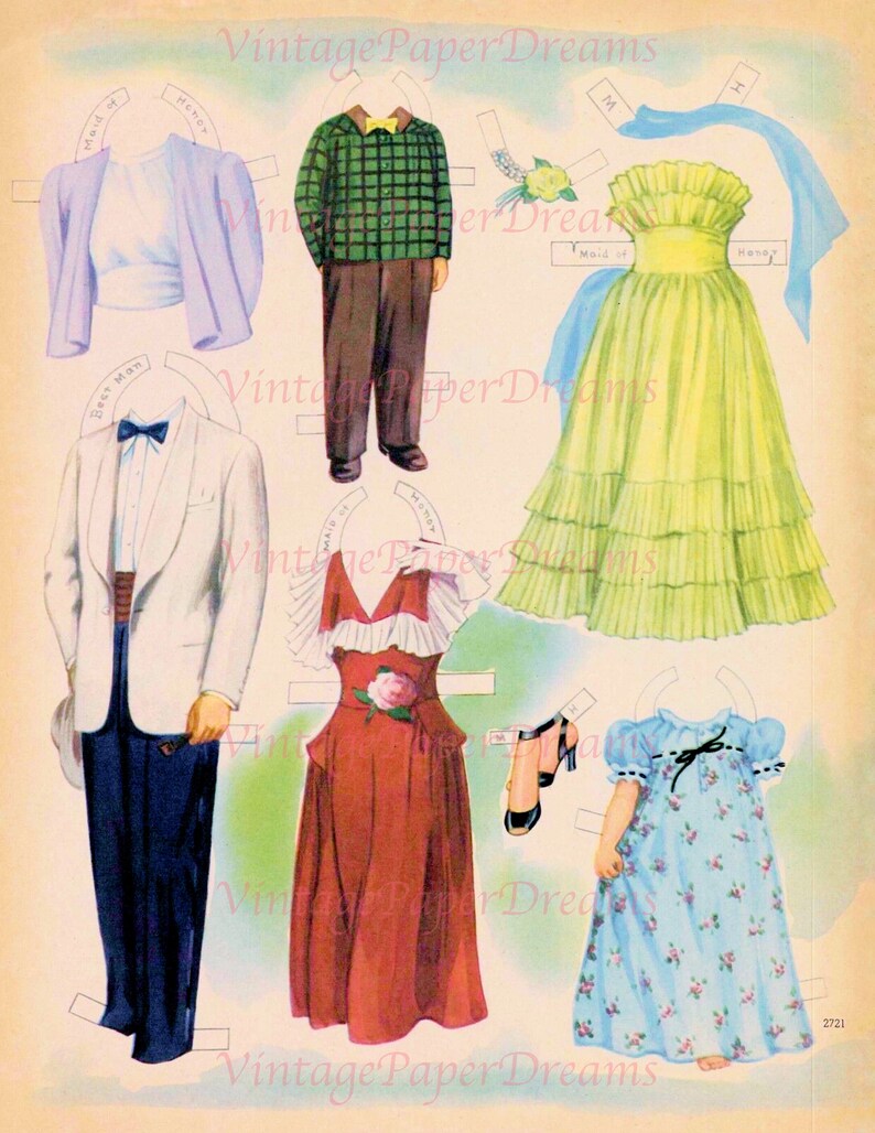 Vintage Paper Doll Printable PDF wedding Party Paper Doll 50s 1950s Paper Doll Pattern Download ...