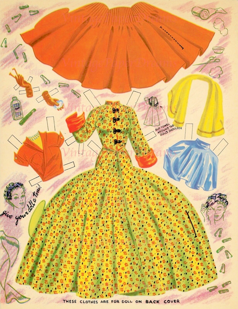 Vintage Paper Doll Printable PDF toni Hair-do Dress up Paper Doll JPEG ...