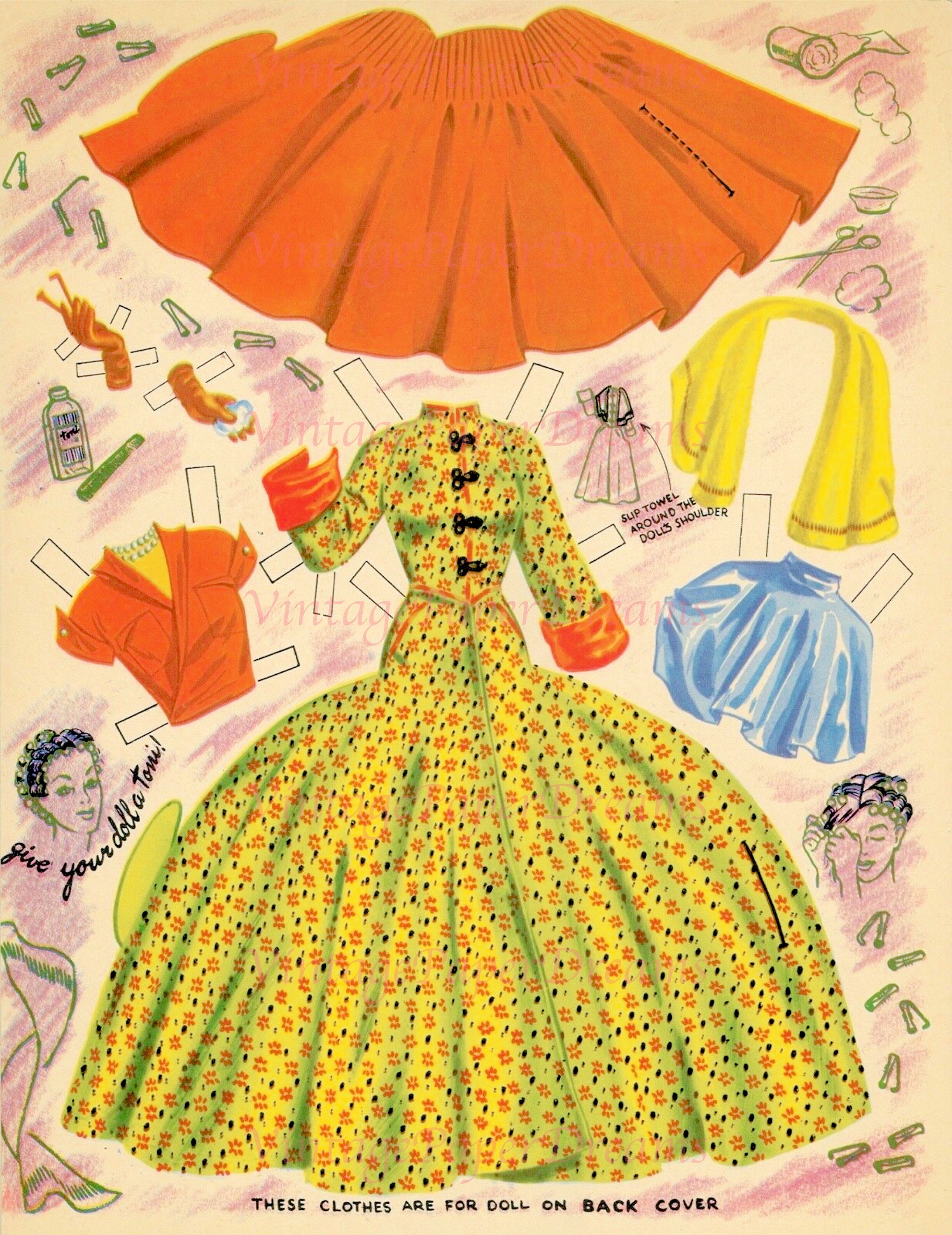 Vintage Paper Doll Printable PDF • toni Hair-do Dress up Paper Doll ...