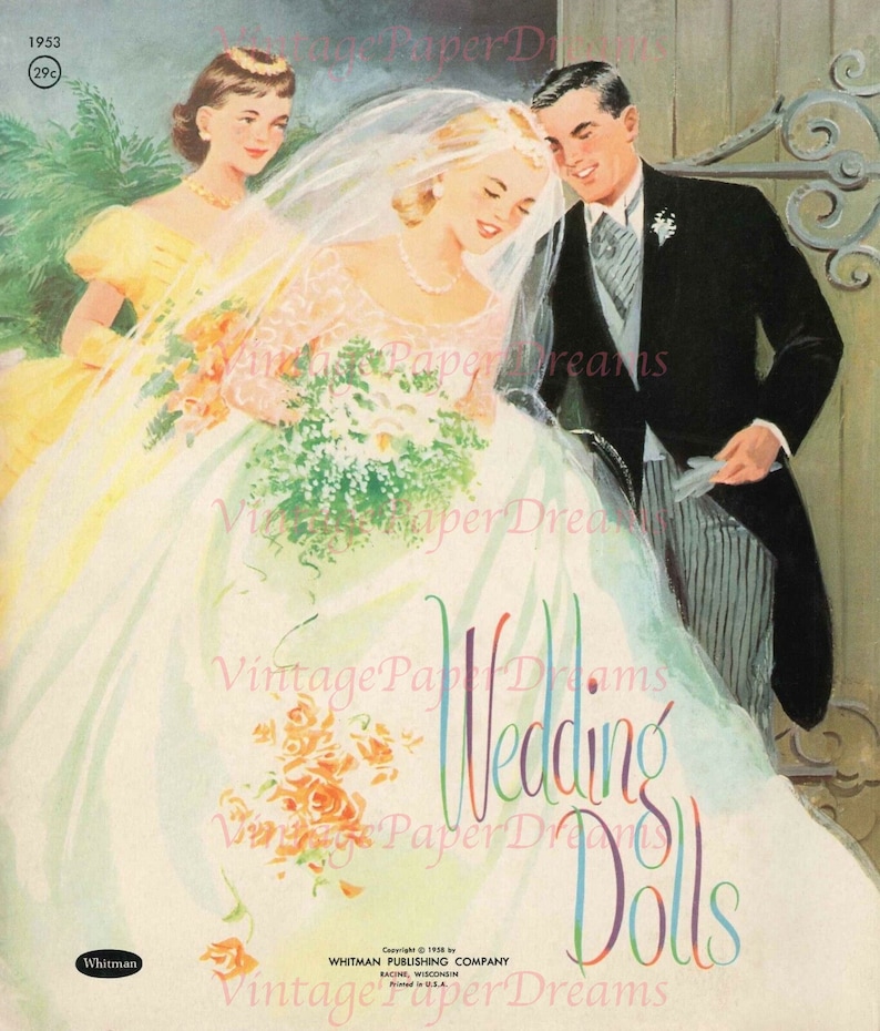 Vintage Paper Doll Printable Pdf Jpeg Wedding Dolls 50s Etsy