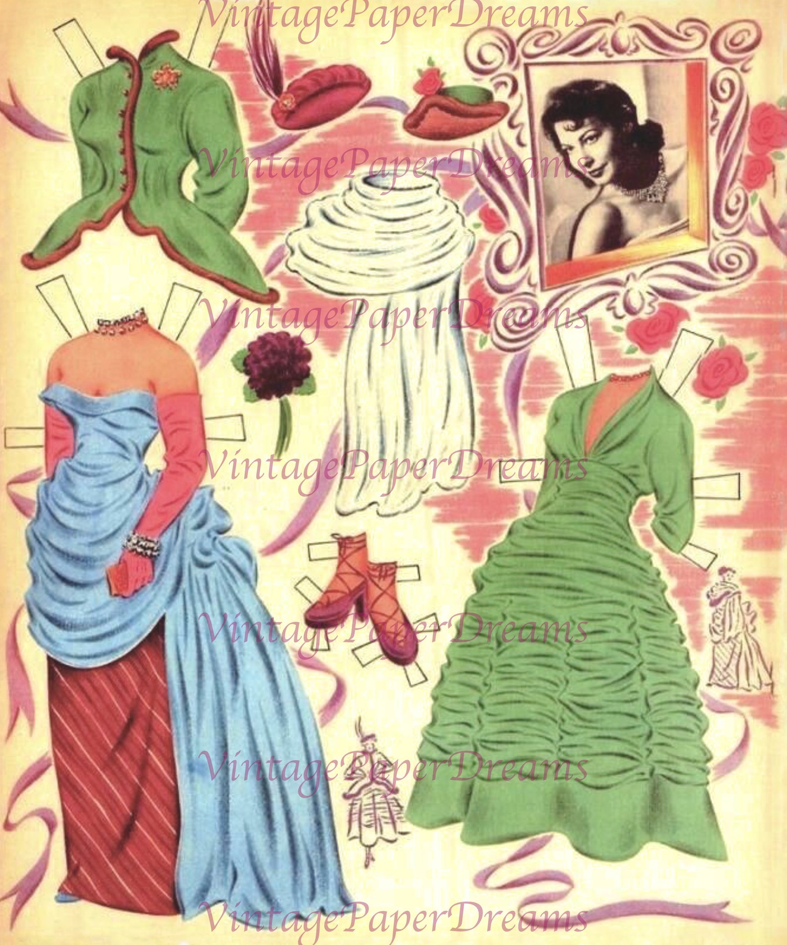Vintage Paper Doll Printable Pdf Ava Gardner Paper Doll 1952 50s 1950s