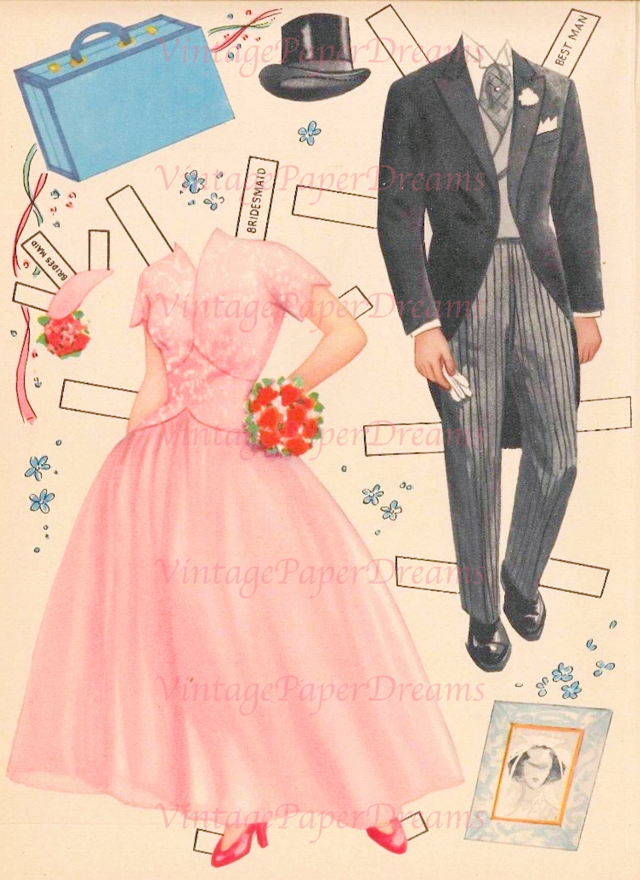 Vintage Paper Doll Printable PDF wedding Party Paper Doll 50s 1950s ...