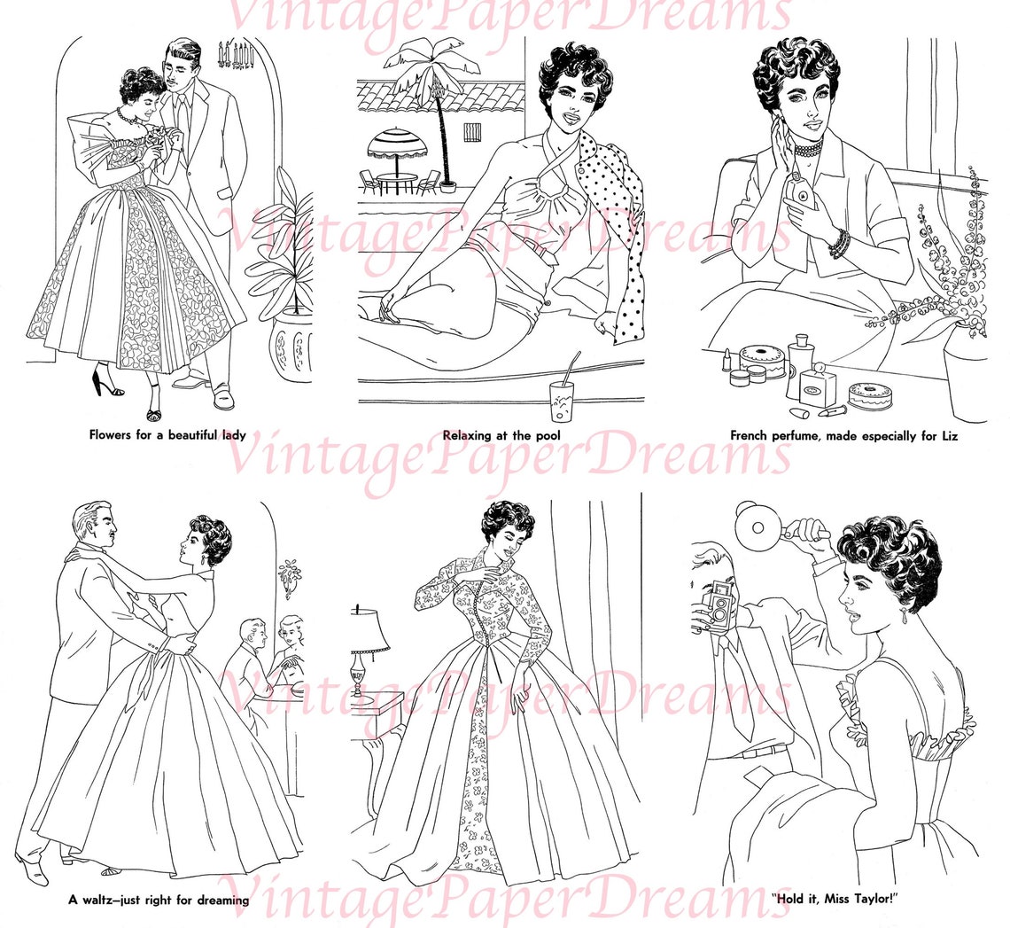 Vintage Coloring Book Printable PDF elizabeth Taylor Colouring Book 50s ...