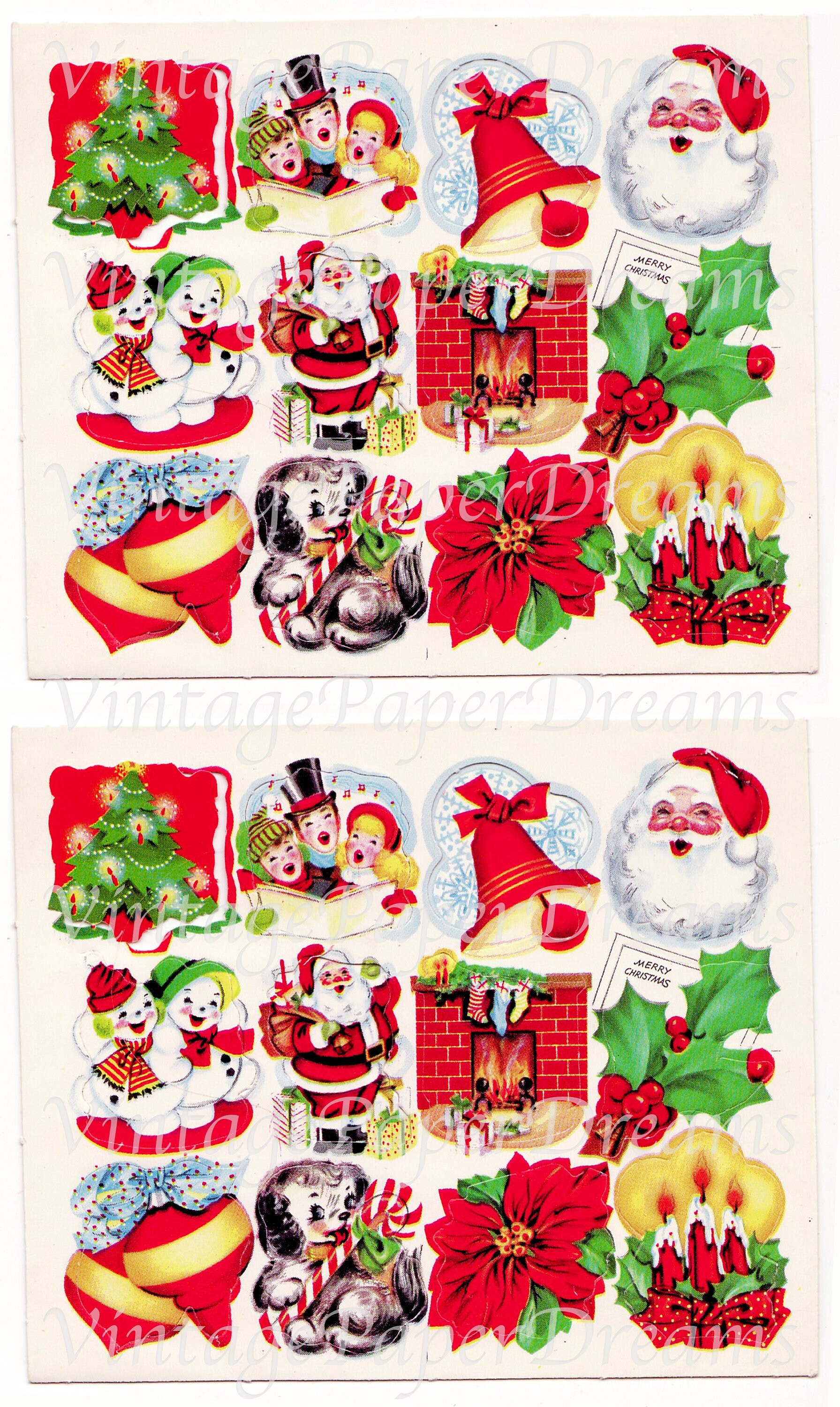 Vintage Printable Christmas Sticker Sheet PDF Santa Snowman Xmas Tree ...