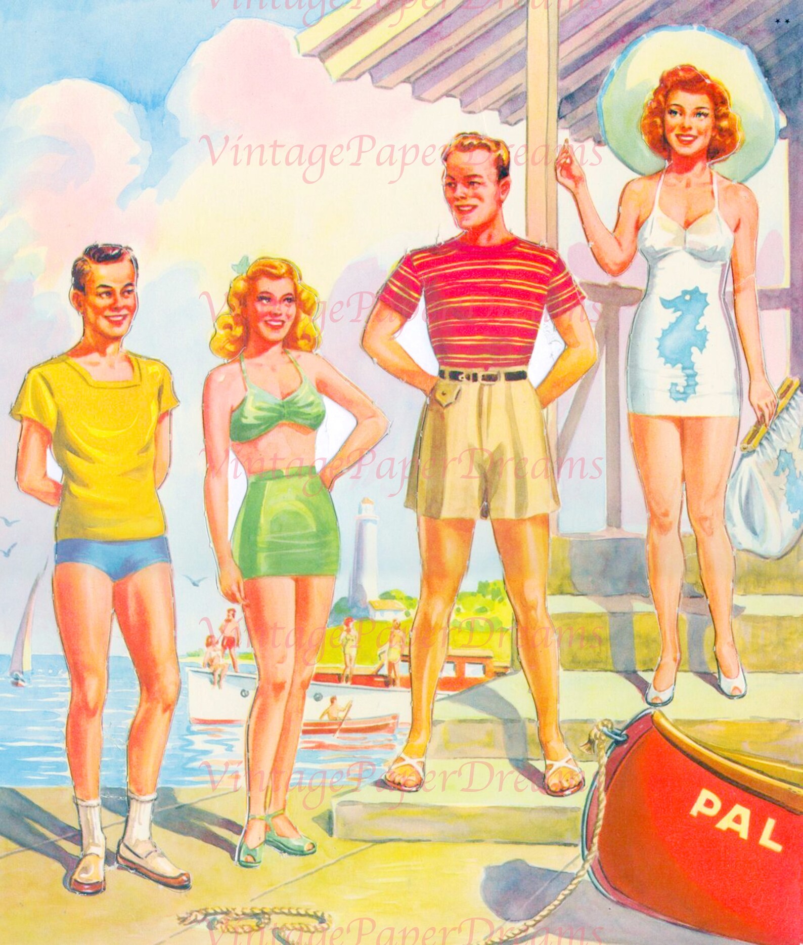 Vintage Paper Doll Printable PDF summer Date Paper Dolls 40s 1940s ...