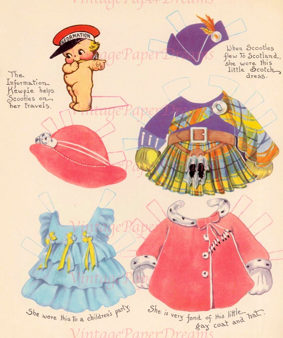 Vintage Paper Doll Printable PDF Scootles and Kewpie Paper - Etsy