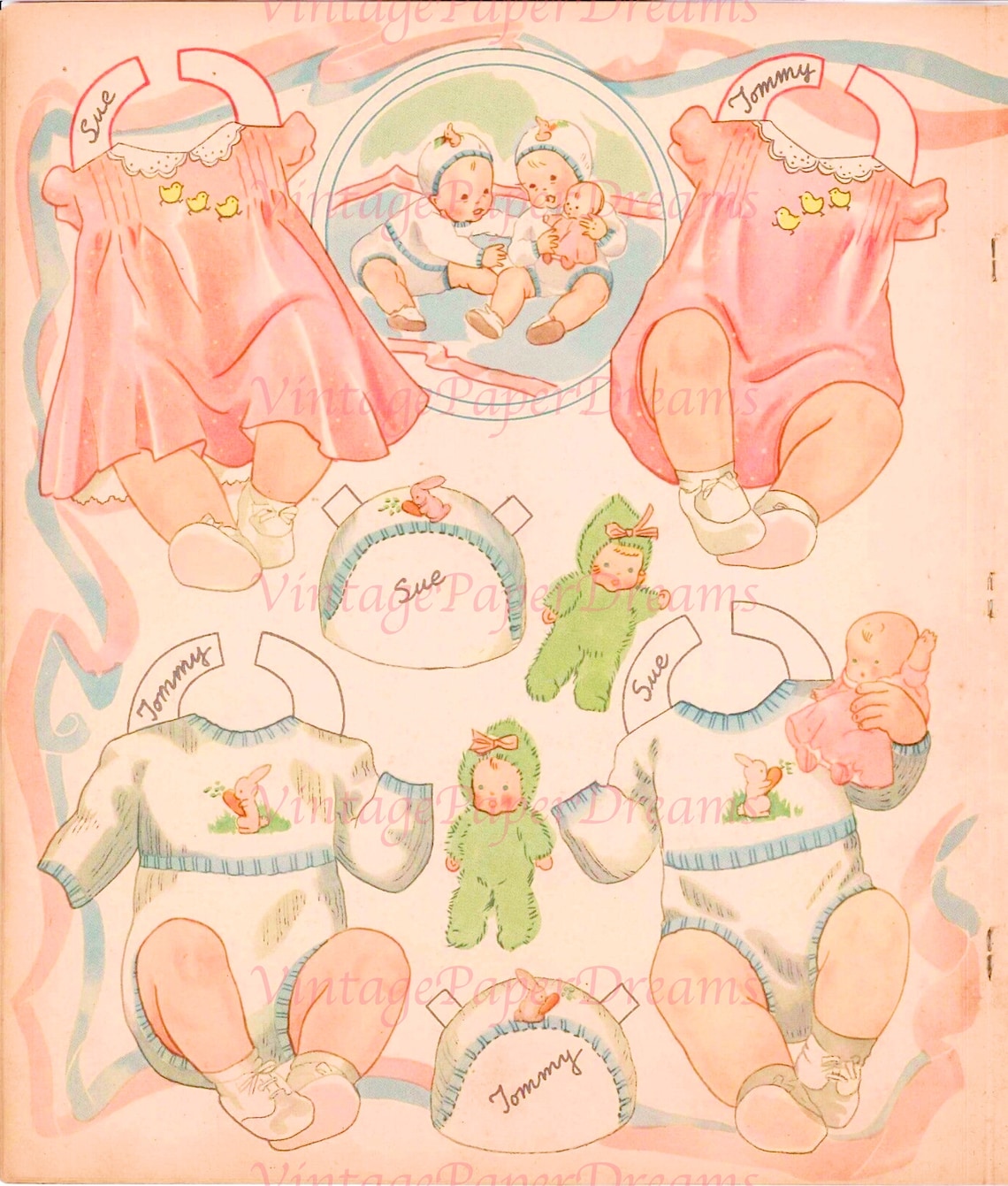 Vintage Paper Doll Printable PDF twin Baby Paper Dolls JPEG - Etsy