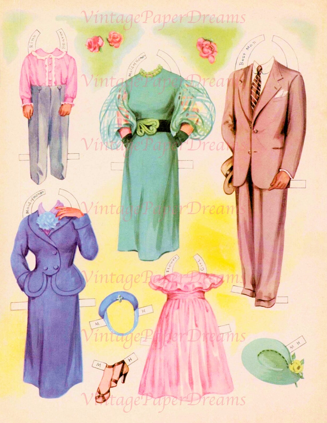 Vintage Paper Doll Printable PDF wedding Party Paper Doll 50s 1950s ...