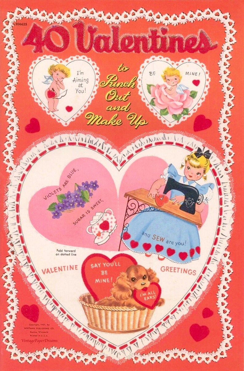 40 Vintage Valentines Card Printable PDF 1950s Holiday Card Paper Doll ...