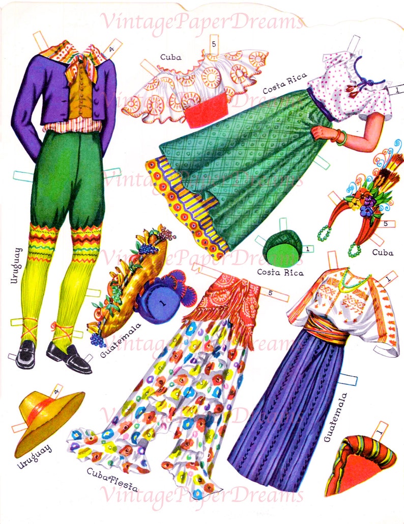Vintage Paper Doll Printable PDF • latina Paper Dolls • 60s 1960s Paper ...