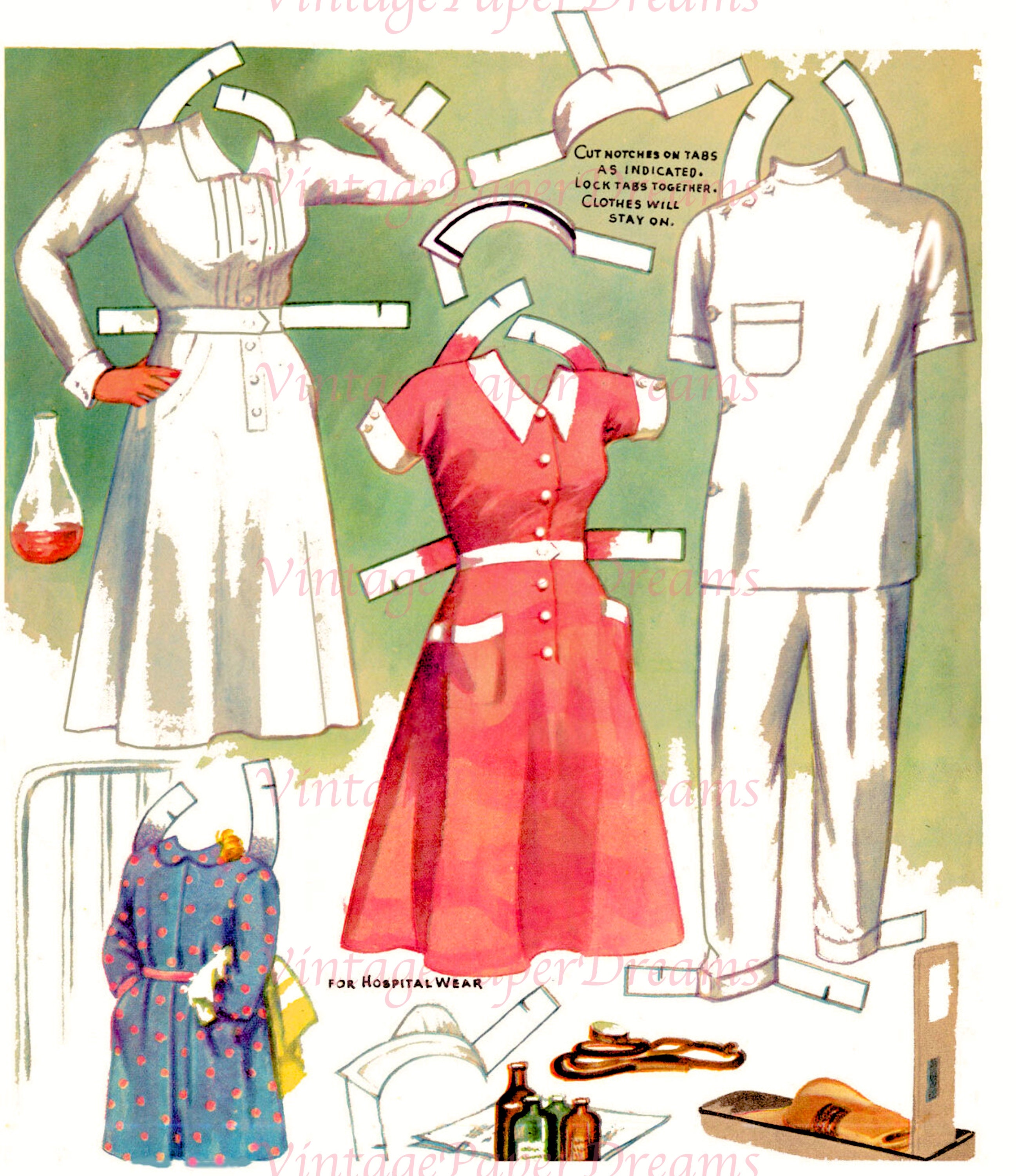 Vintage Paper Doll Printable Pdf Nurse Doctor Paper Dolls 40s 1940s Hospital Medical Paper Doll