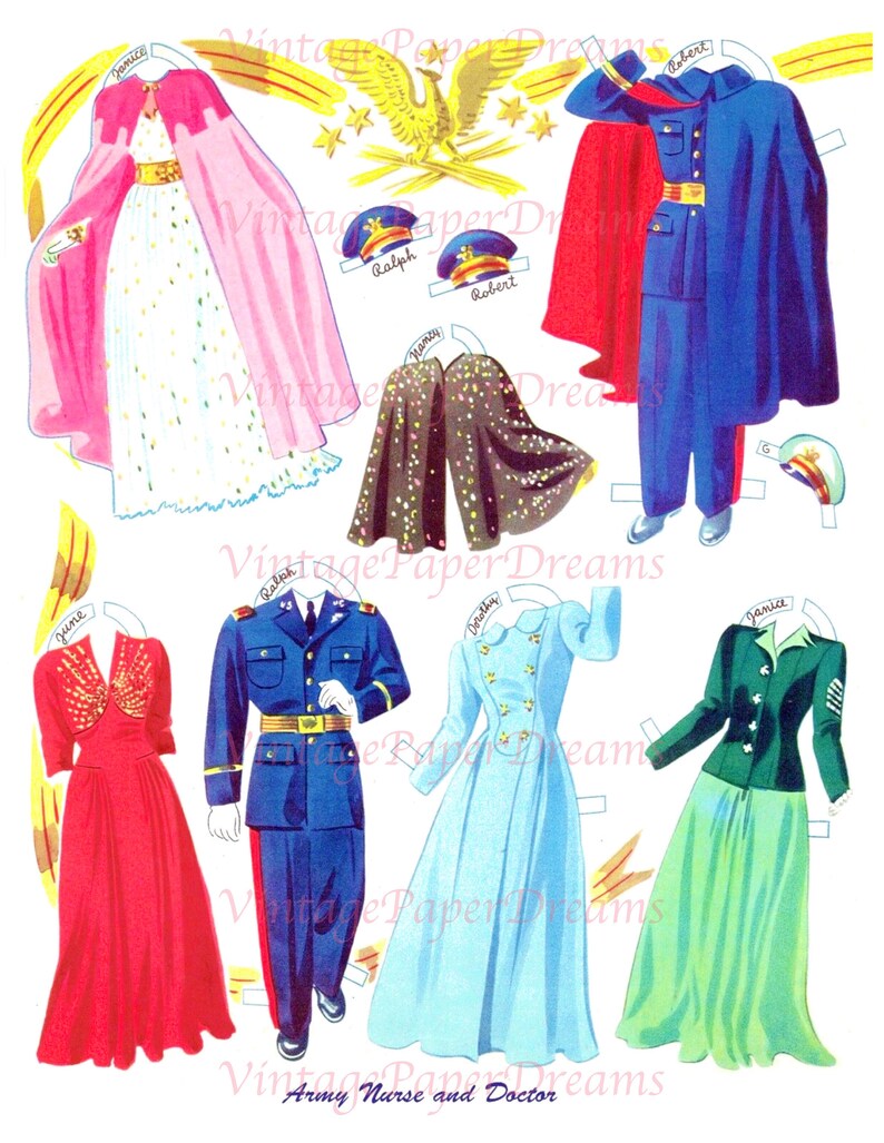 Vintage Paper Doll Printable PDF Army Nurse Doctor Paper - Etsy