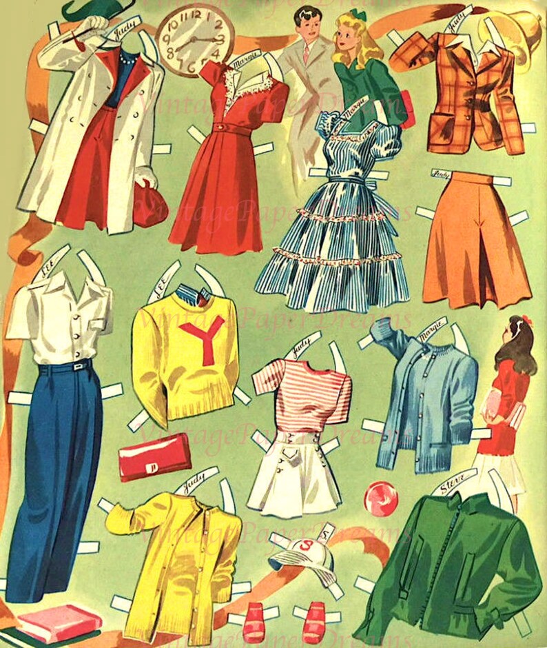 Vintage Paper Doll Printable Pdf Summer Date Paper Dolls 40s 1940s