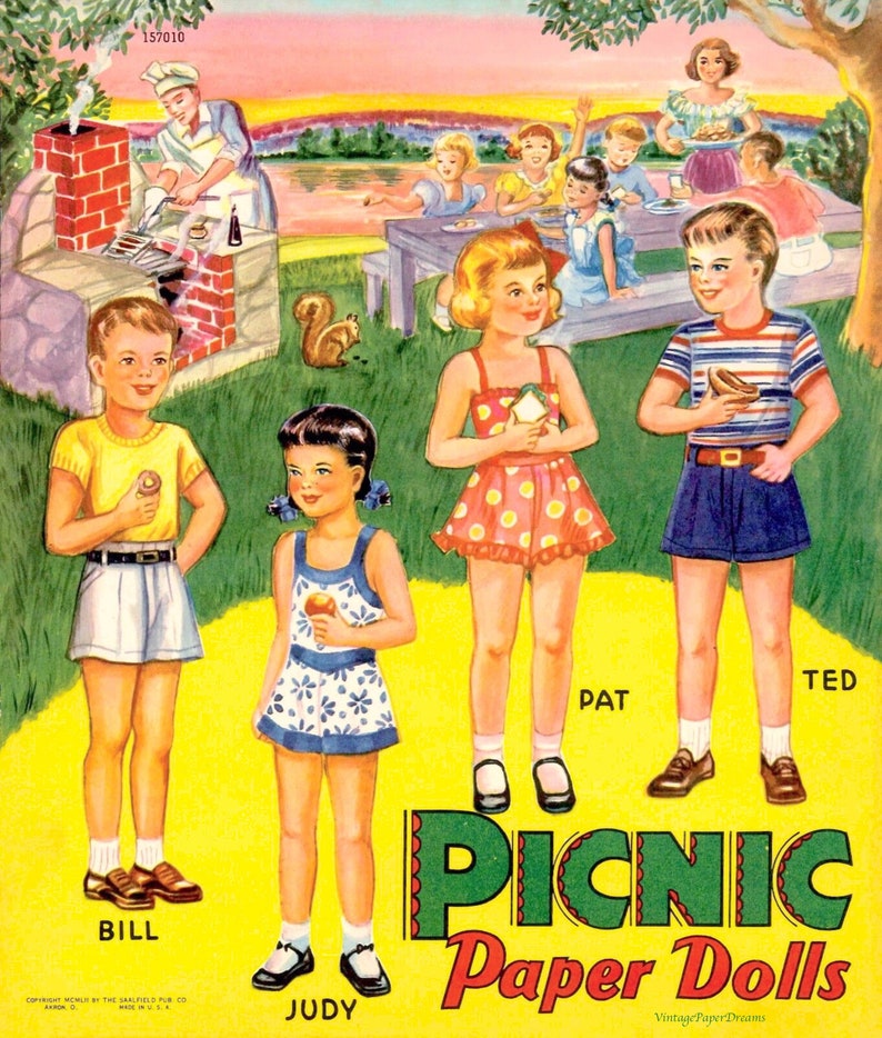 Vintage Paper Doll Printable PDF picnic Paper Dolls 50s 1950s Paper ...