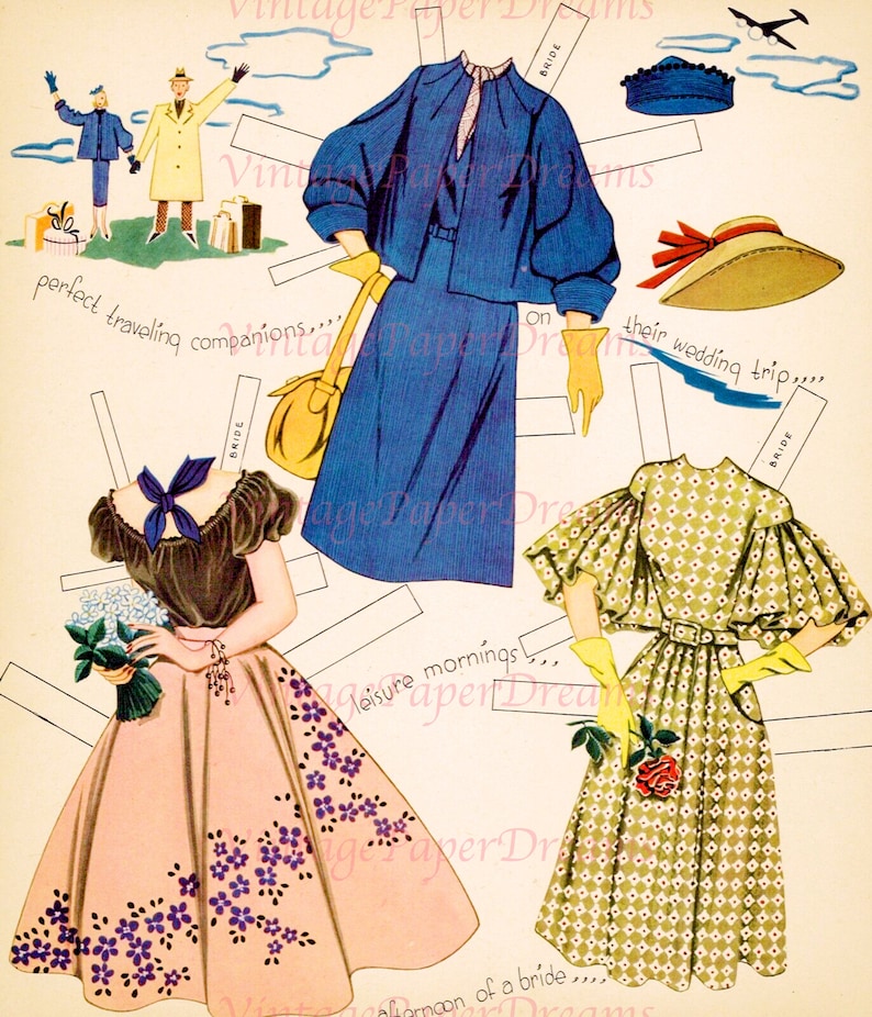Vintage Paper Doll Printable PDF • bride Paper Doll • 50s 1950s Paper ...