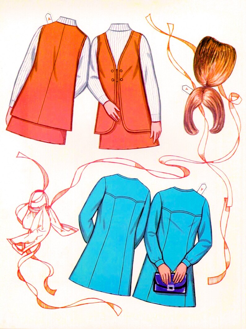 Vintage Paper Doll Printable PDF brunette Fashion Doll 70s 1970s Paper ...