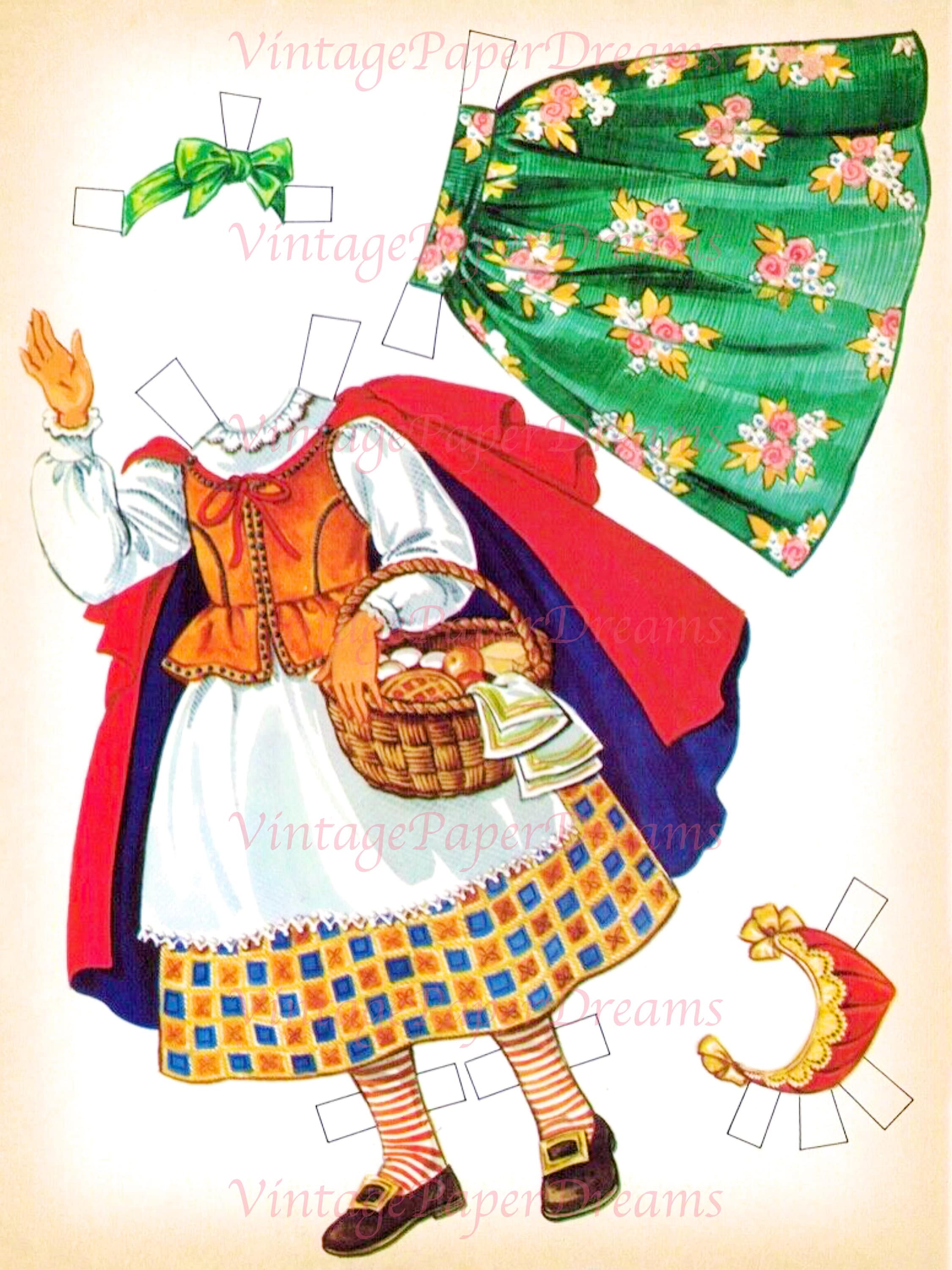 Vintage Paper Doll Printable PDF little Red Riding Hood Paper Doll 70s ...