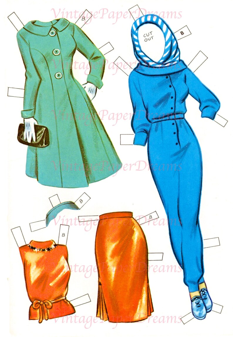Vintage Paper Doll Printable PDF sister Paper Doll 60s - Etsy