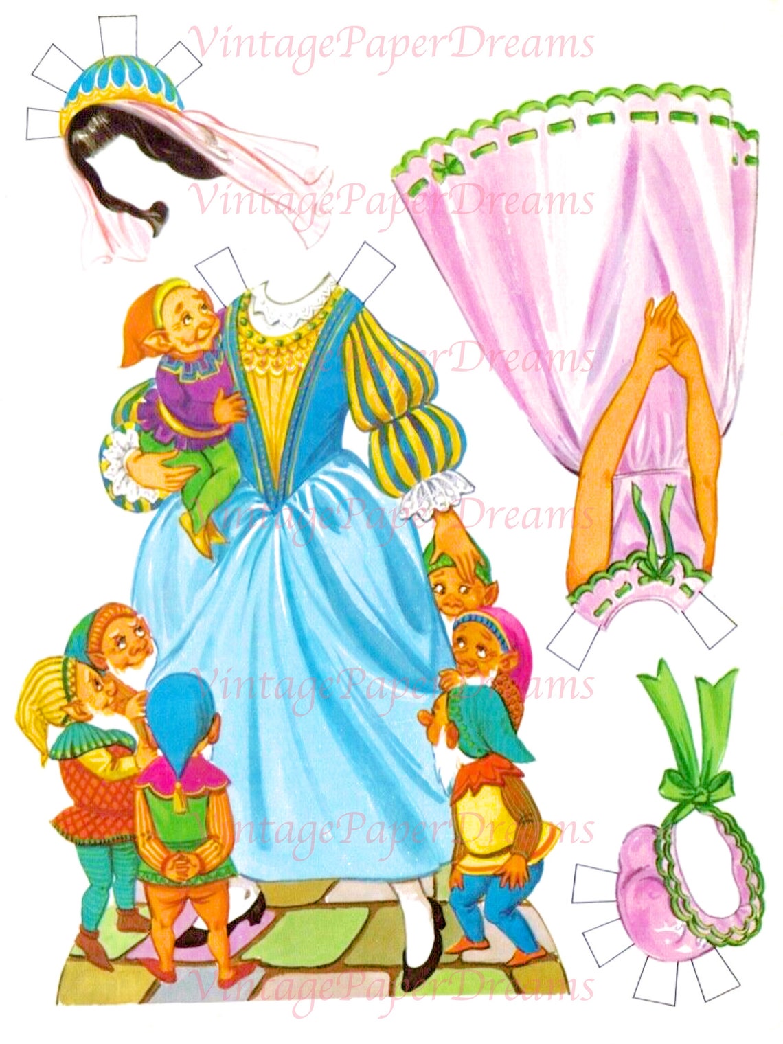 Vintage Paper Doll Printable PDF snow White Paper Doll 70s 1970s Paper ...