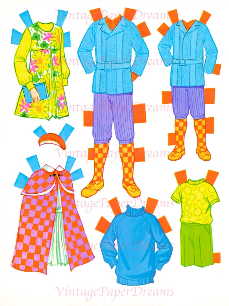 Vintage Paper Doll Printable PDF Bedknobs and Broomsticks Paper Dolls 1971 70s 1970s Woman Man ...