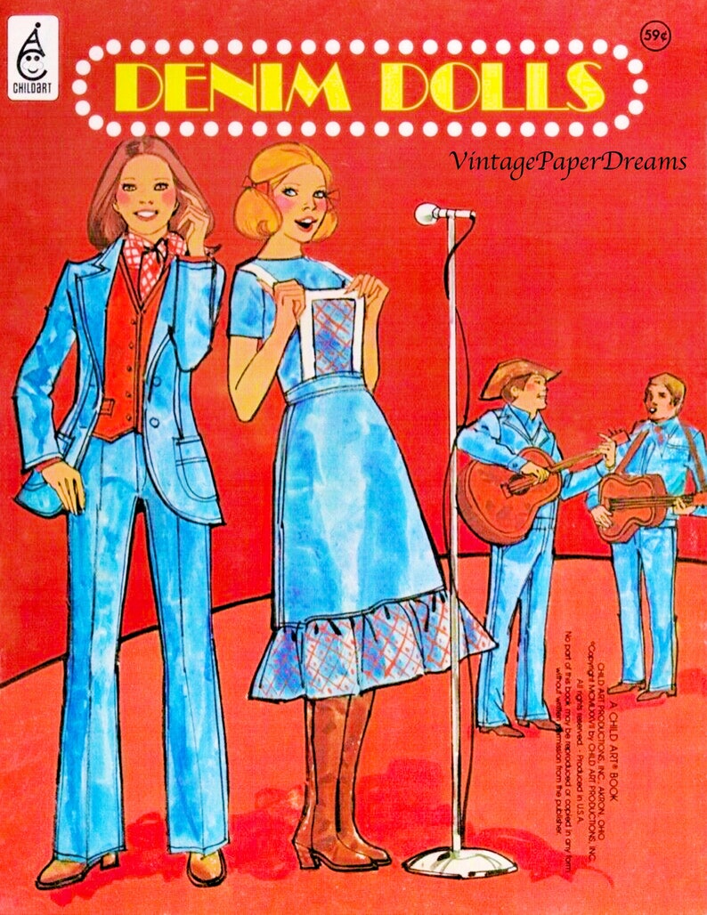 Vintage Paper Doll Printable PDF country Denim Dolls Paper Doll 70s ...