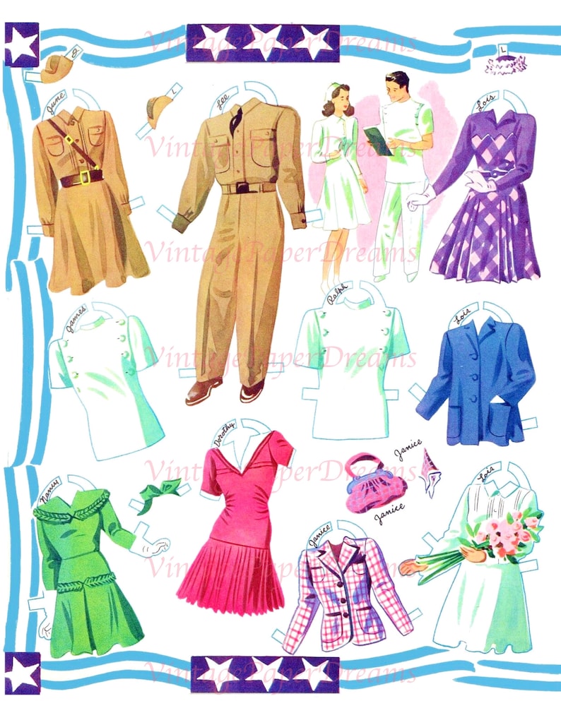 Vintage Paper Doll Printable PDF Army Nurse Doctor Paper Dolls 40s ...