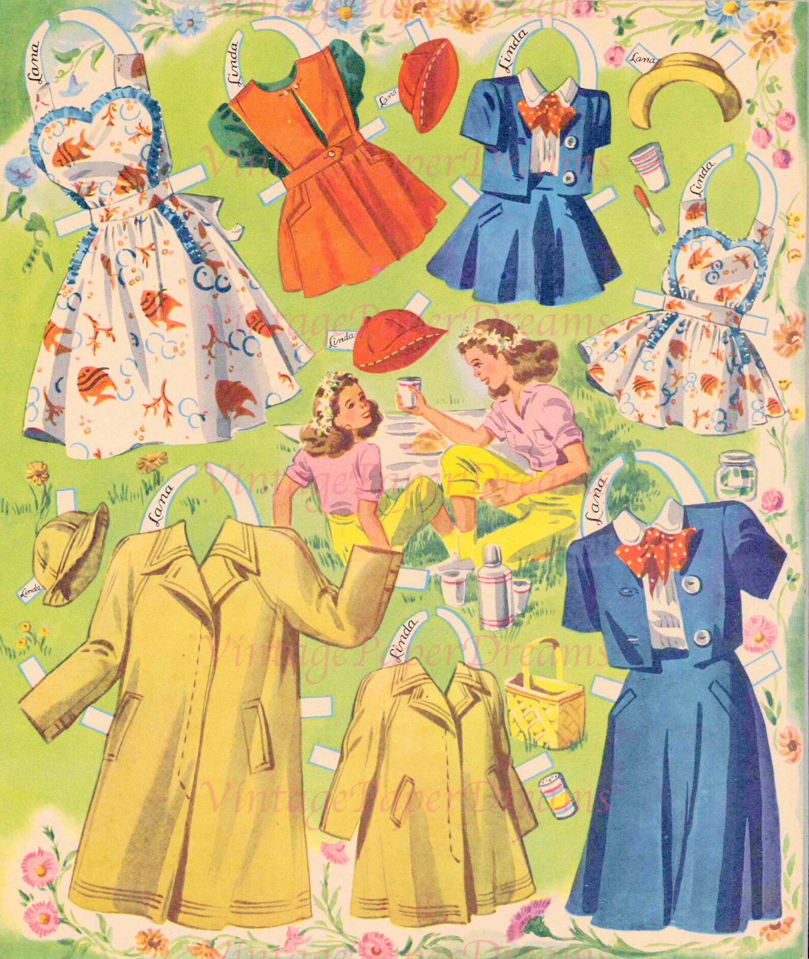 Vintage Paper Doll Printable PDF Big Sister Little Sister Paper Dolls ...