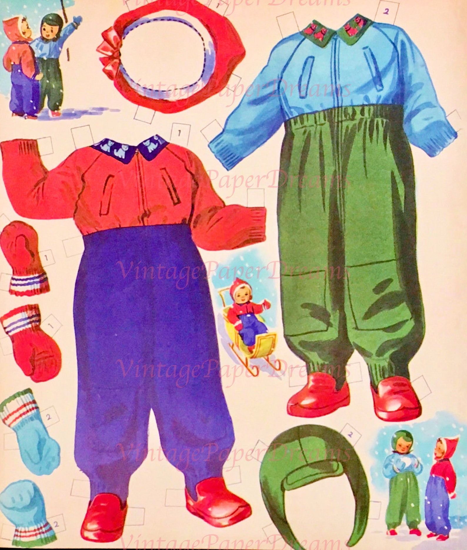 Vintage Paper Doll Printable PDF baby Sister Brother Paper - Etsy
