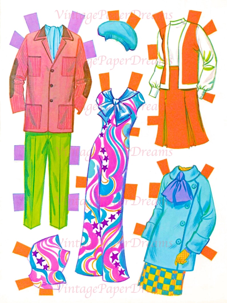 Vintage Paper Doll Printable PDF Bedknobs and Broomsticks Paper Dolls 1971 70s 1970s Woman Man ...