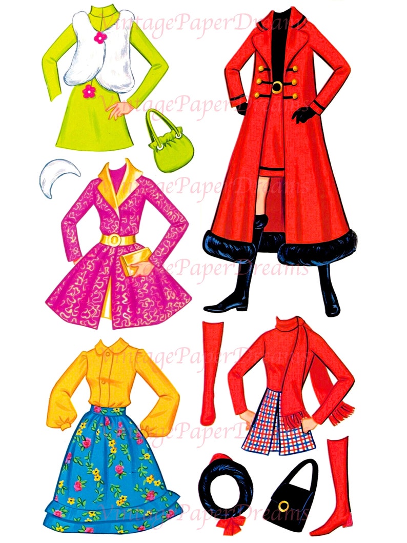 Vintage Paper Doll Printable PDF groovy PJ Paper Doll 70s - Etsy
